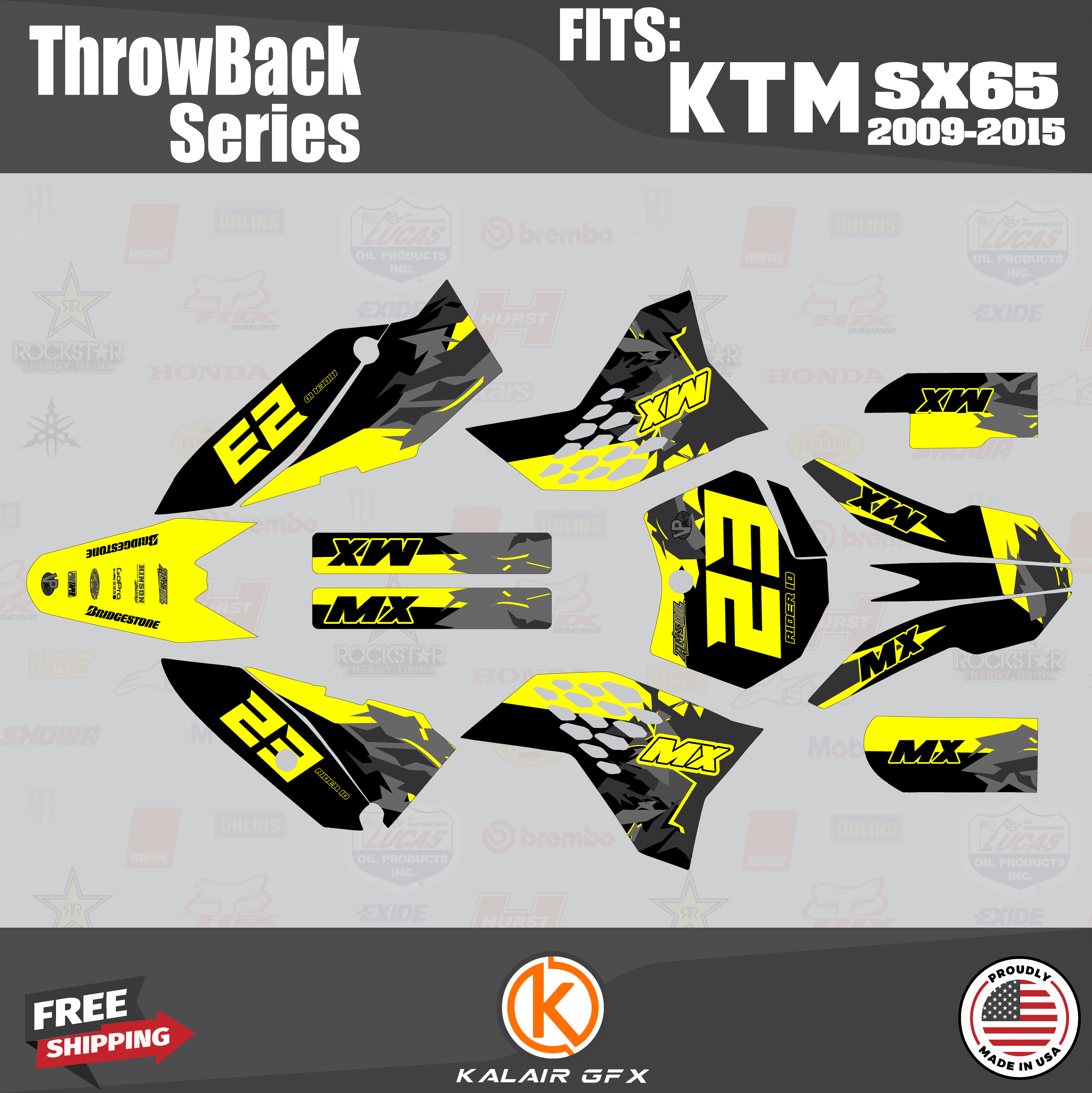 Kalair GFX Graphics Kit for Ktm 65SX SX65 (2009-2015) Throwback Series ...