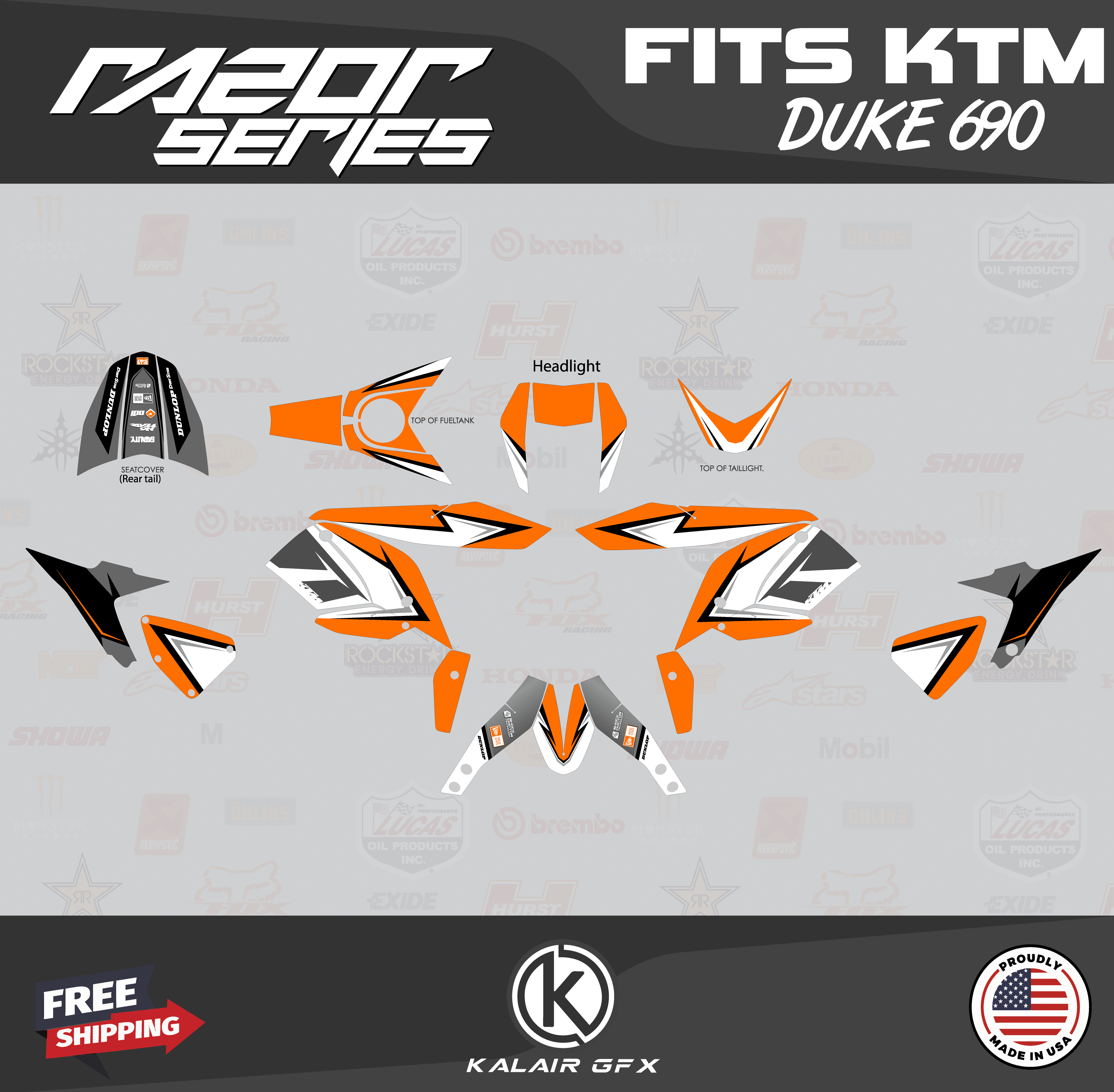 Kalair GFX Graphics Kit for Ktm 690 DUKE (2012-2020) Razor Series ...