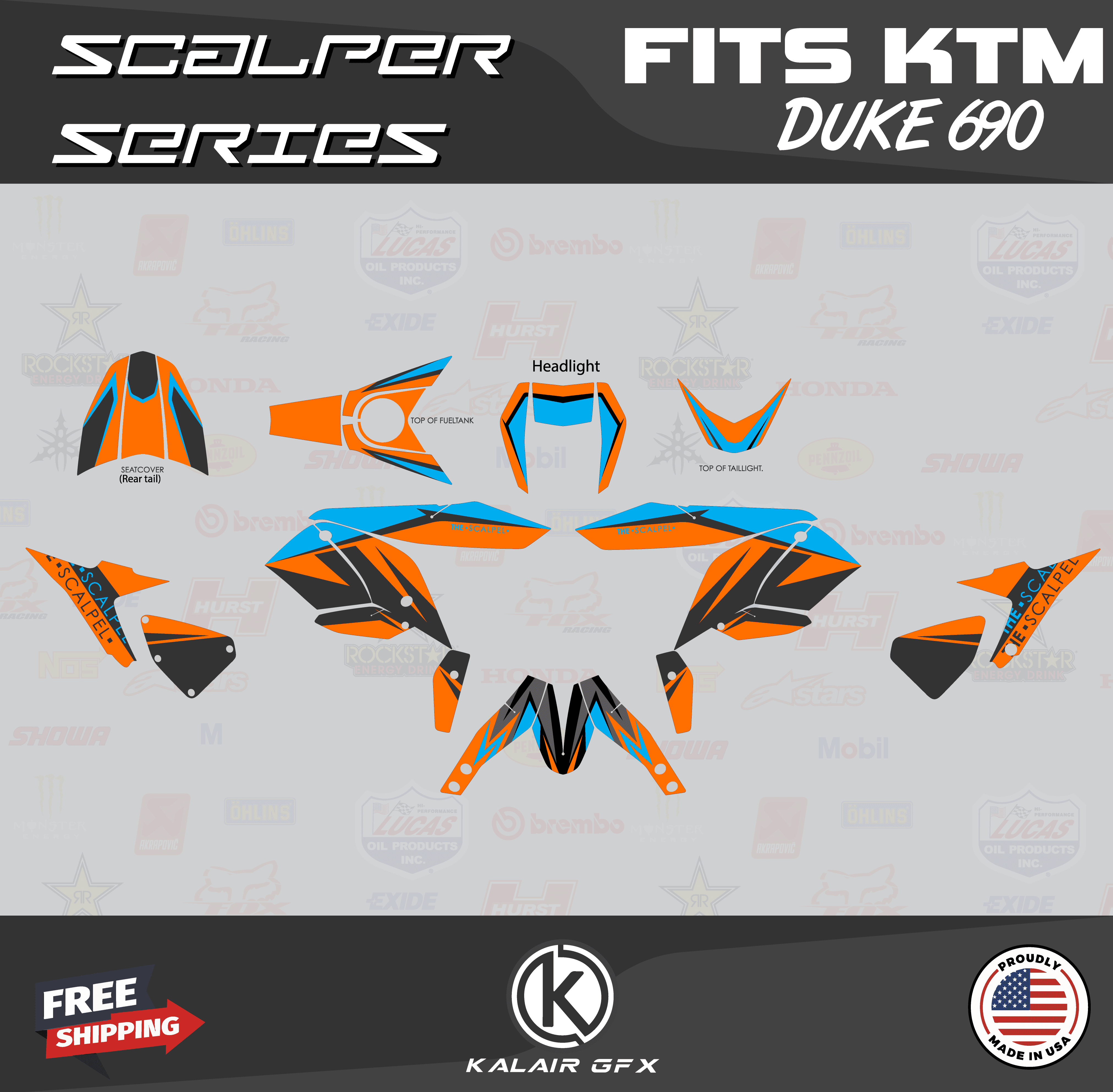 Kalair GFX Graphics Kit for Ktm 690 DUKE (2012-2020) Scalper Series ...