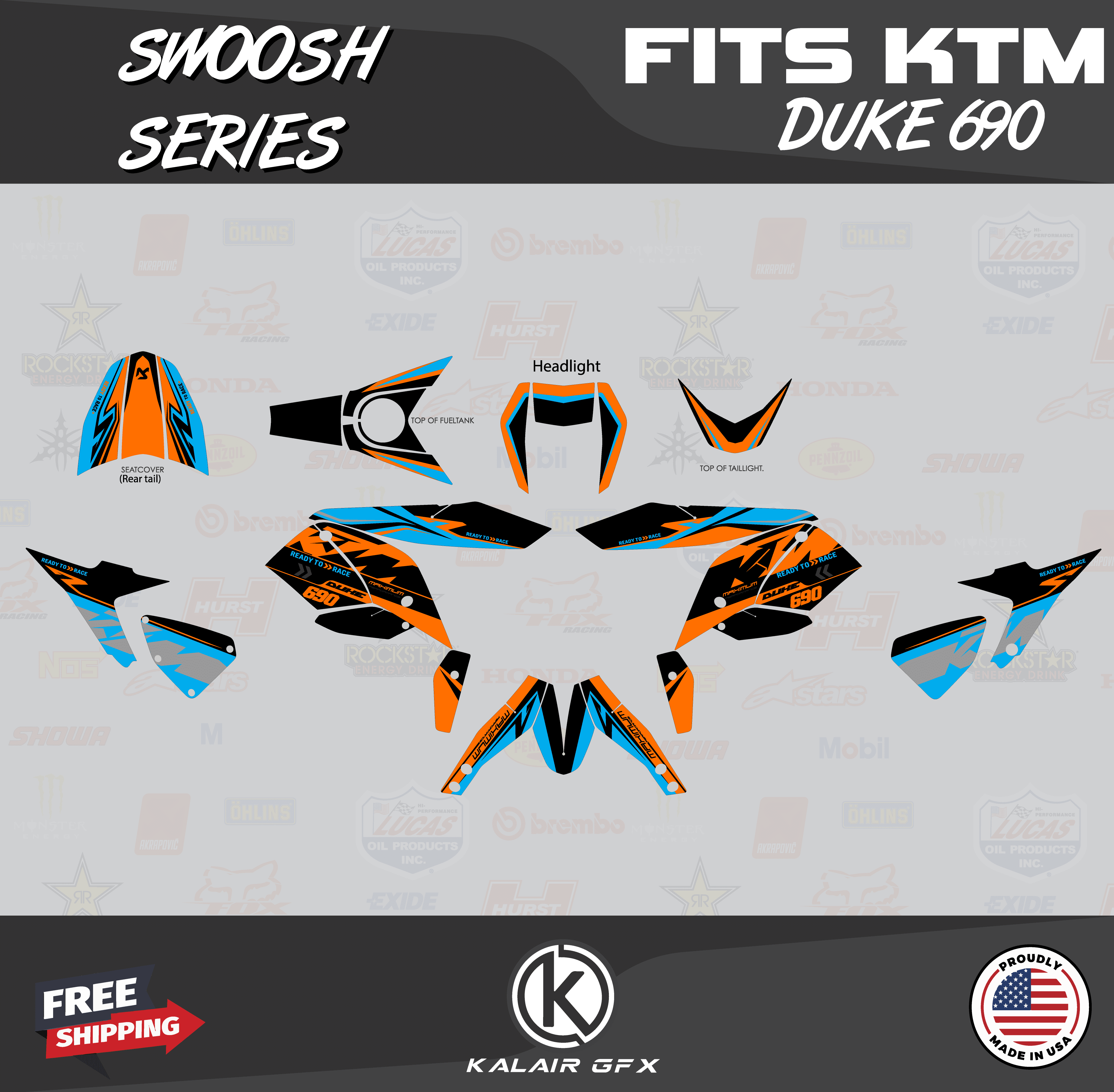 Kalair GFX Graphics Kit for Ktm 690 DUKE (2012-2020) Swoosh Series ...
