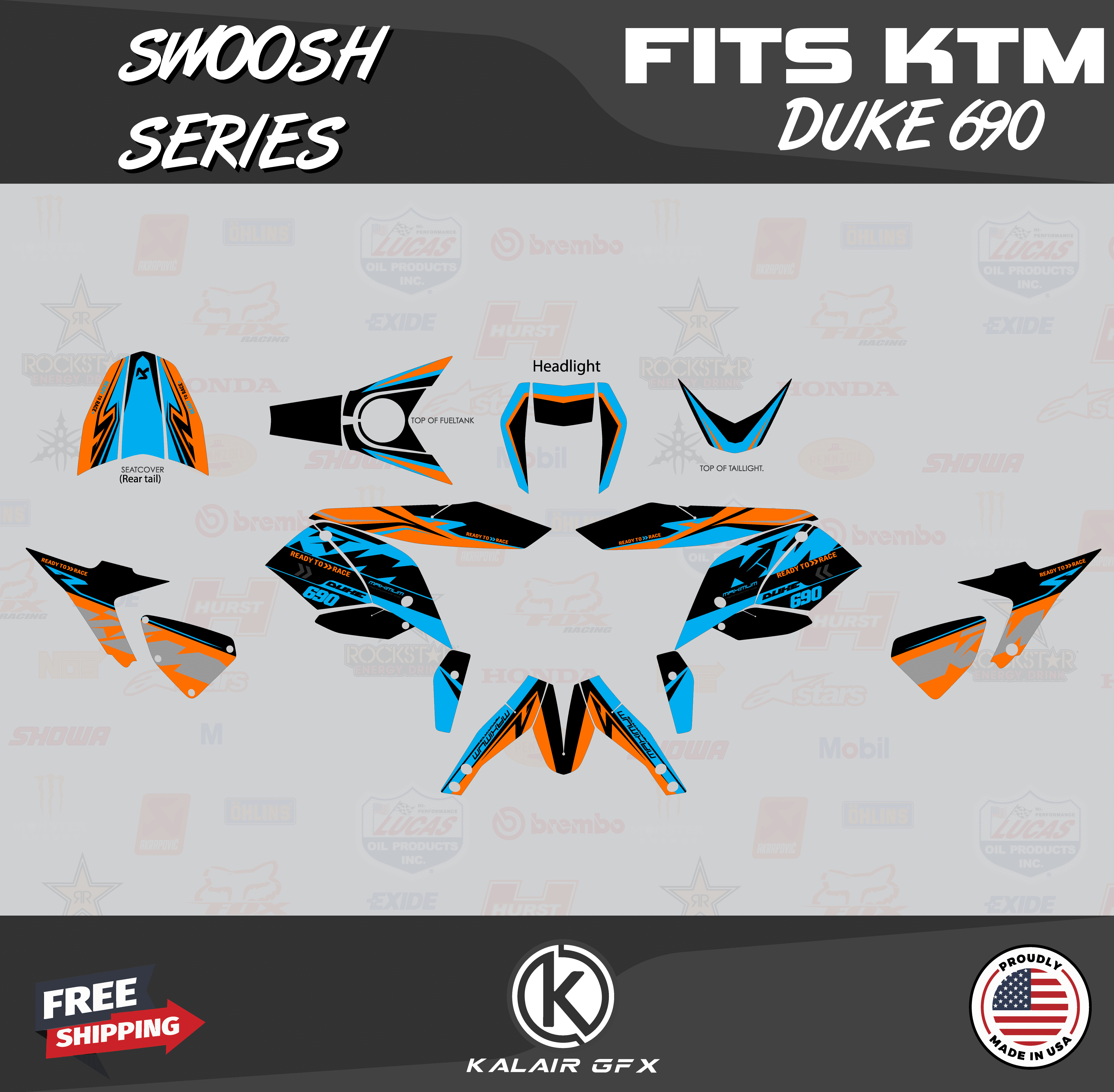 Kalair GFX Graphics Kit for Ktm 690 DUKE (2012-2020) Swoosh Series ...