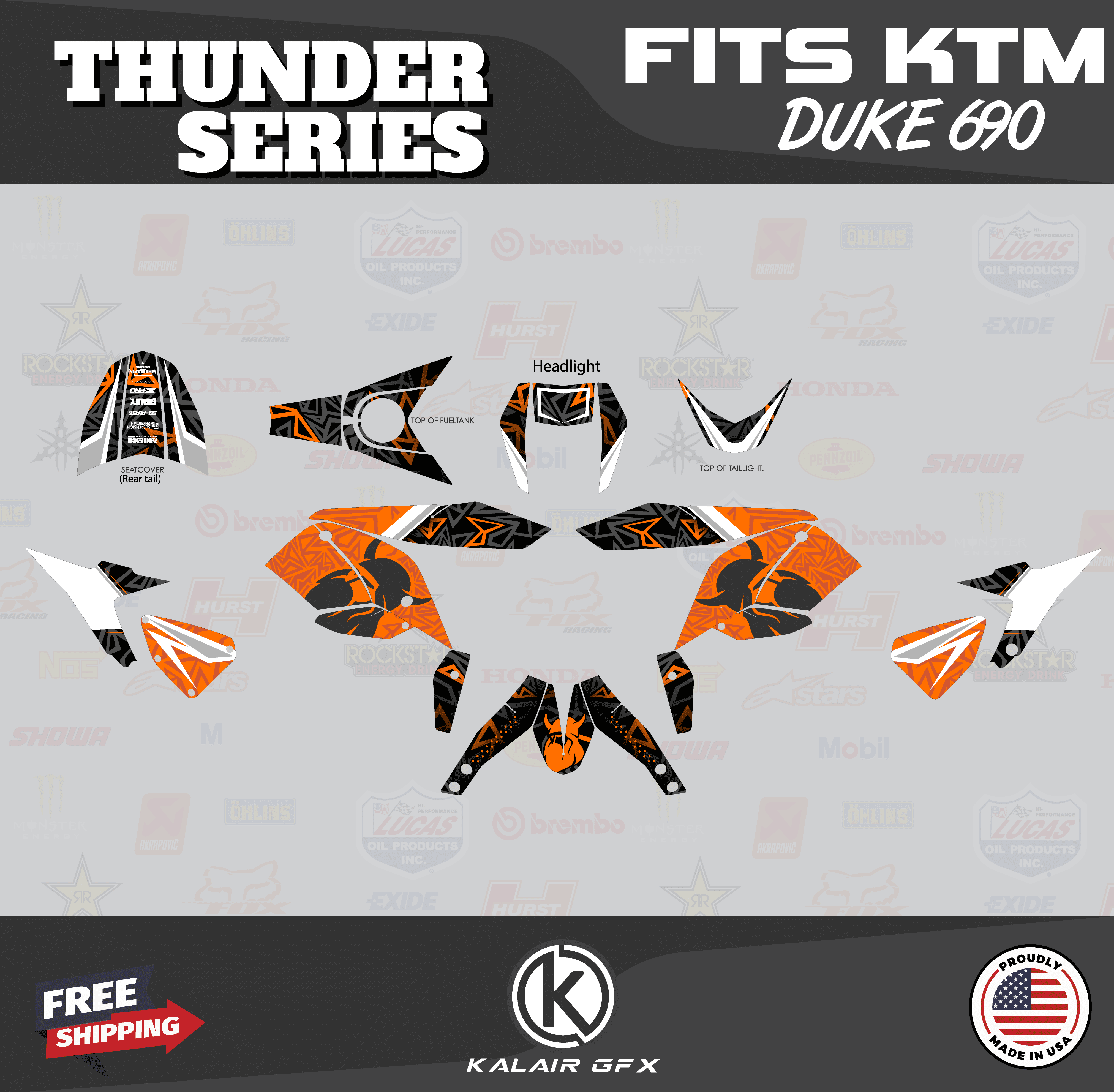 Kalair GFX Graphics Kit for Ktm 690 DUKE (2012-2020) Thunder Series ...