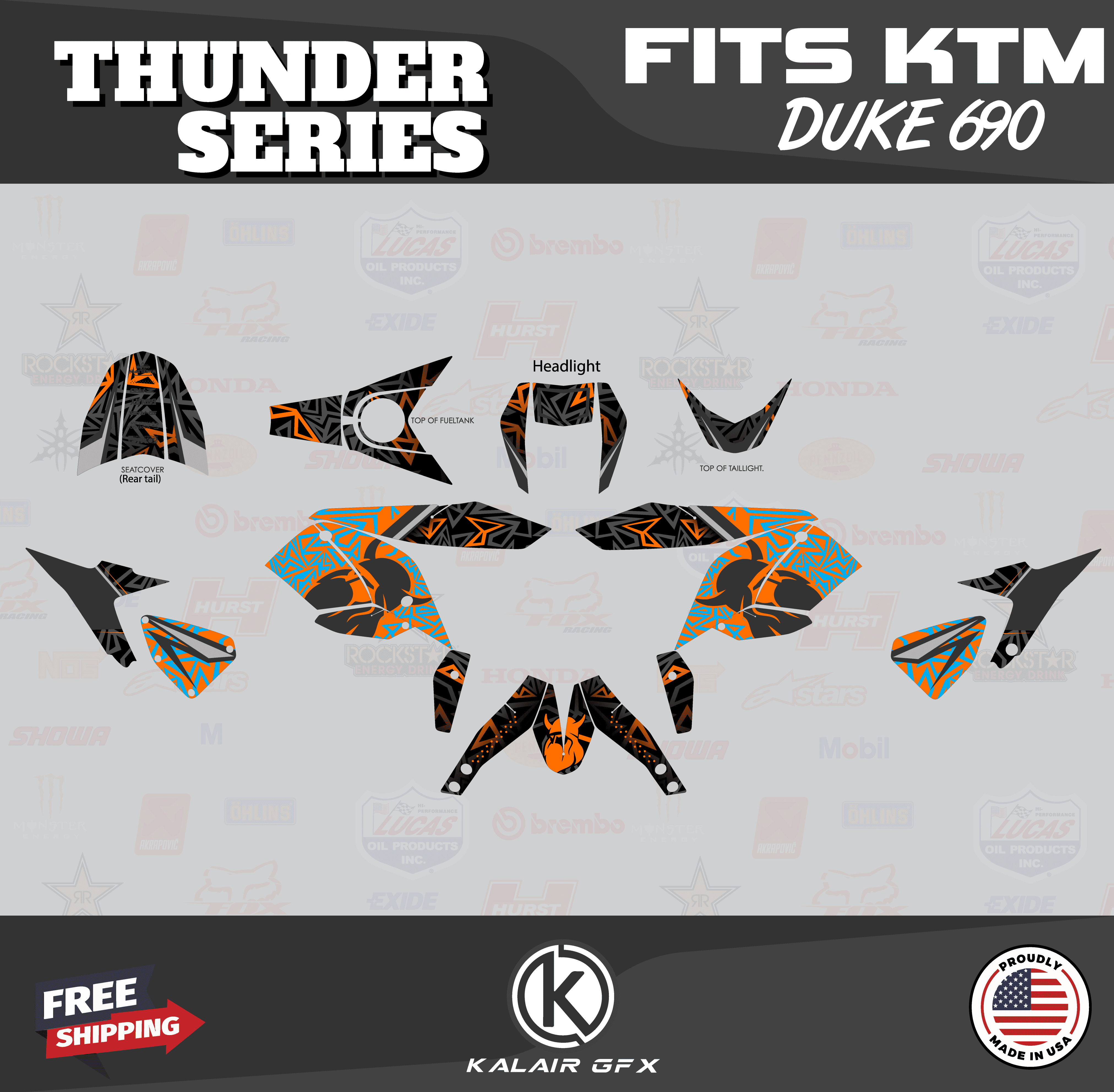 Kalair GFX Graphics Kit for Ktm 690 DUKE (2012-2020) Thunder Series ...