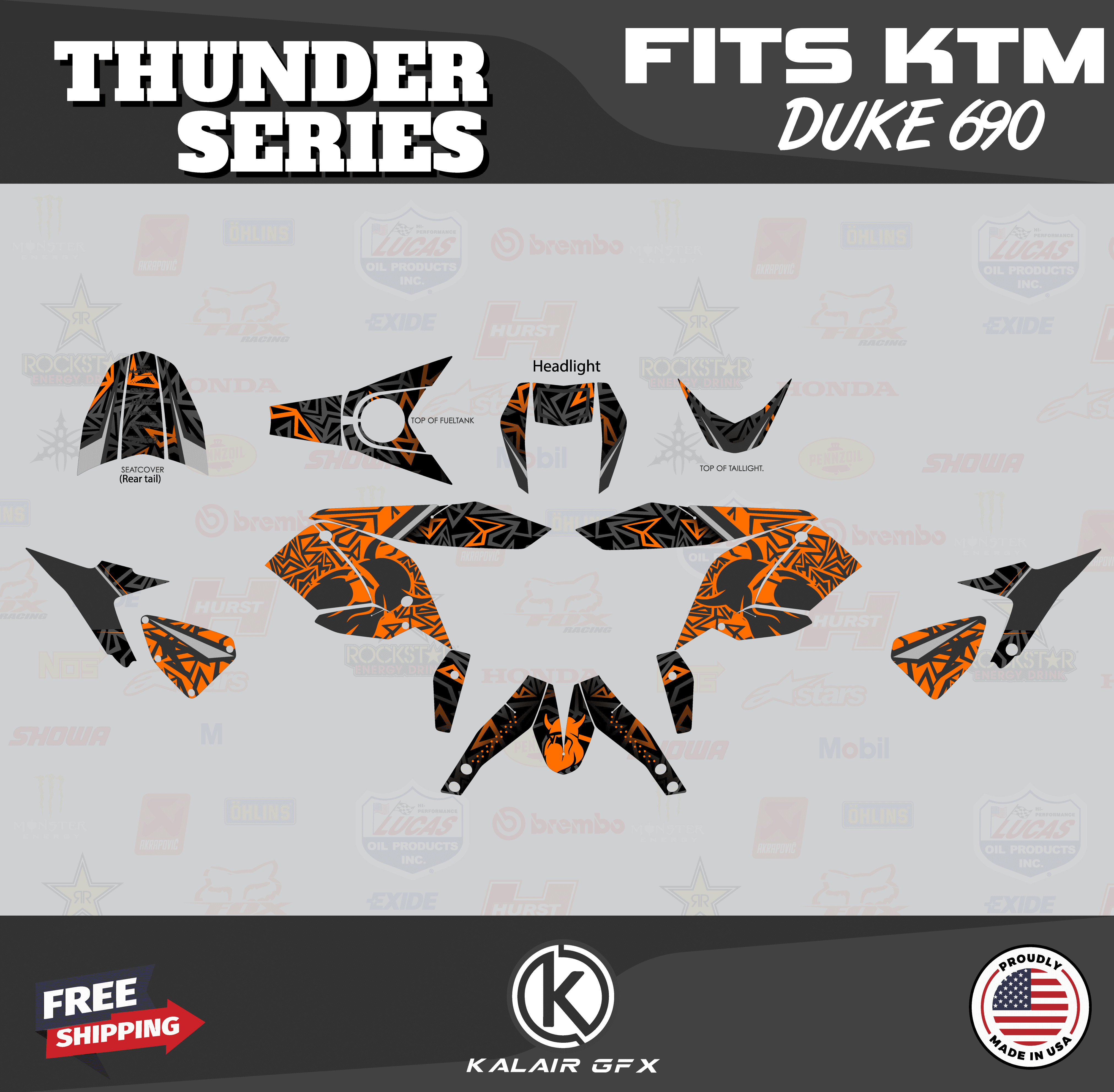 Kalair GFX Graphics Kit for Ktm 690 DUKE (2012-2020) Thunder Series ...