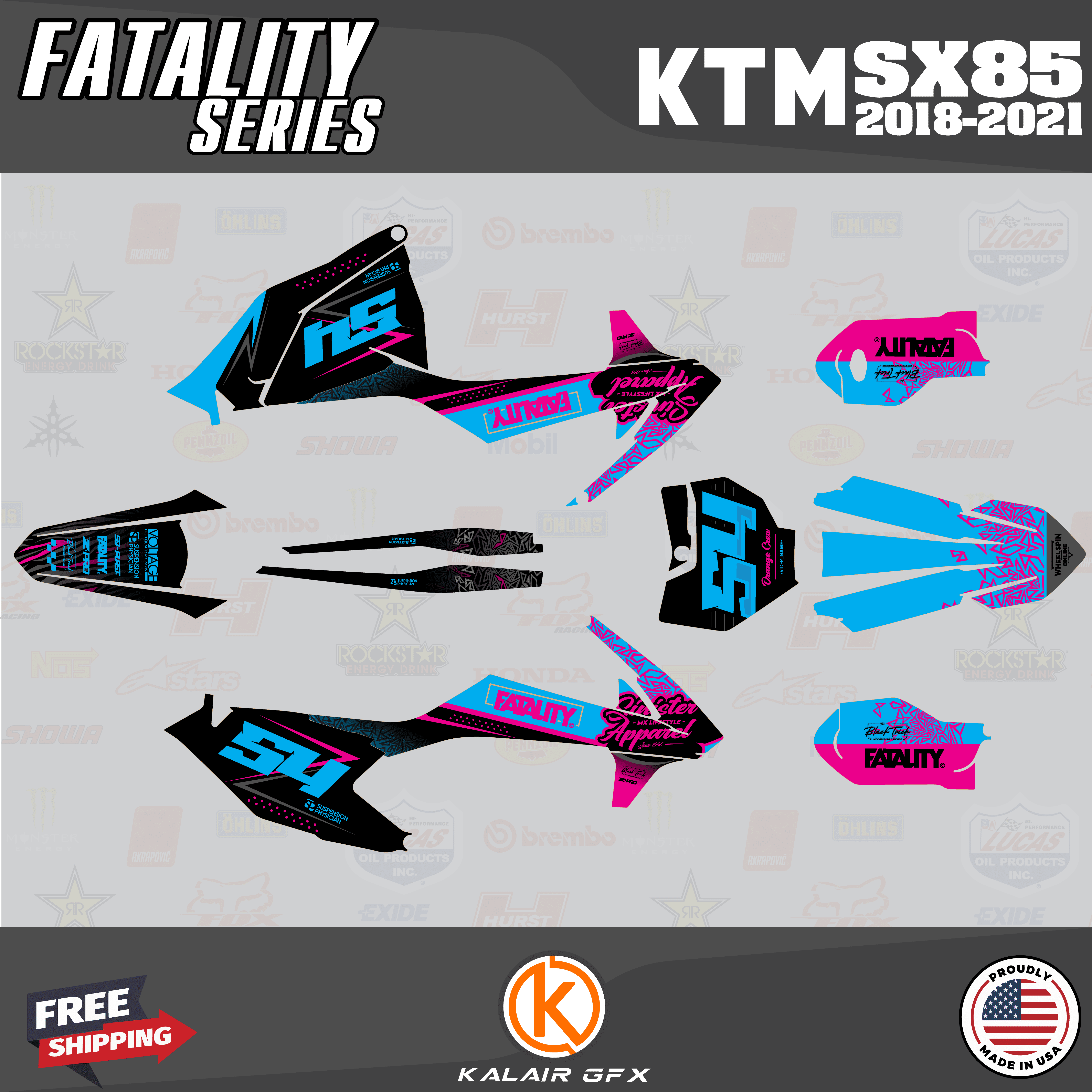 Kalair GFX Graphics Kit for Ktm 85SX SX85 (2018-2023) Fatality Series ...