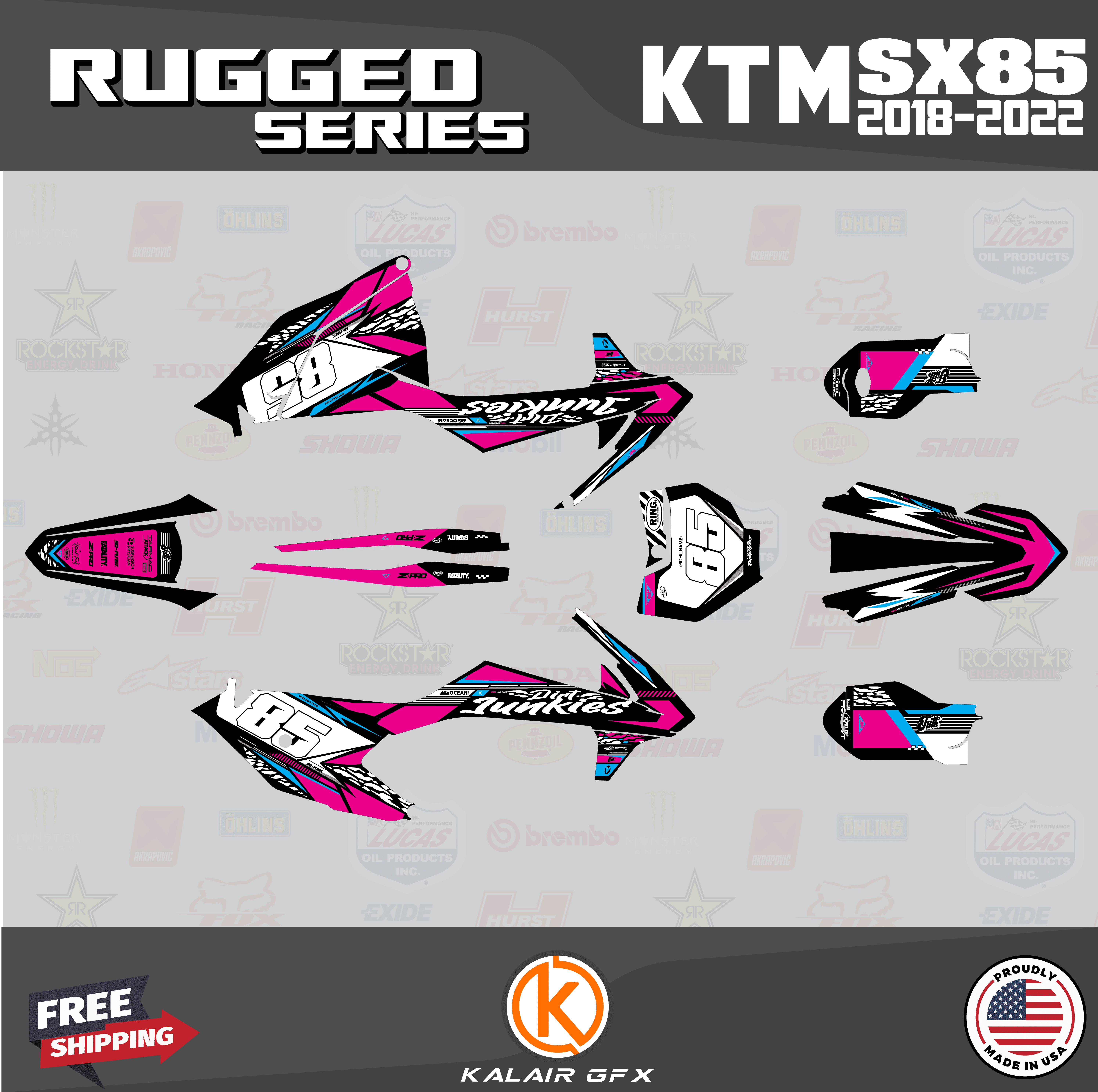 Kalair GFX Graphics Kit for Ktm 85SX SX85 (2018-2023) Rugged Series ...