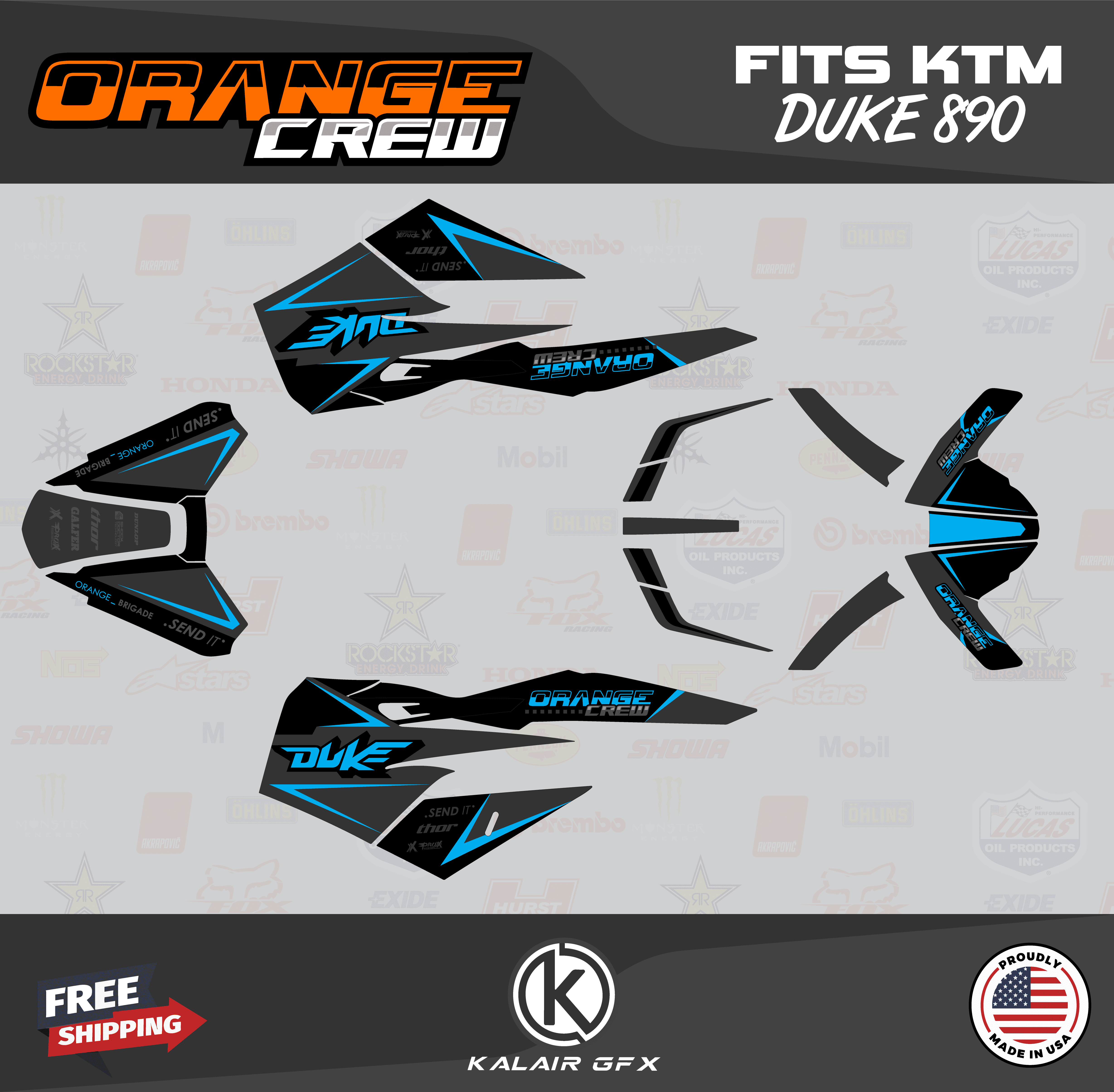 Kalair GFX Graphics Kit for Ktm DUKE 890 (2018-2023) Orange-crew Series ...