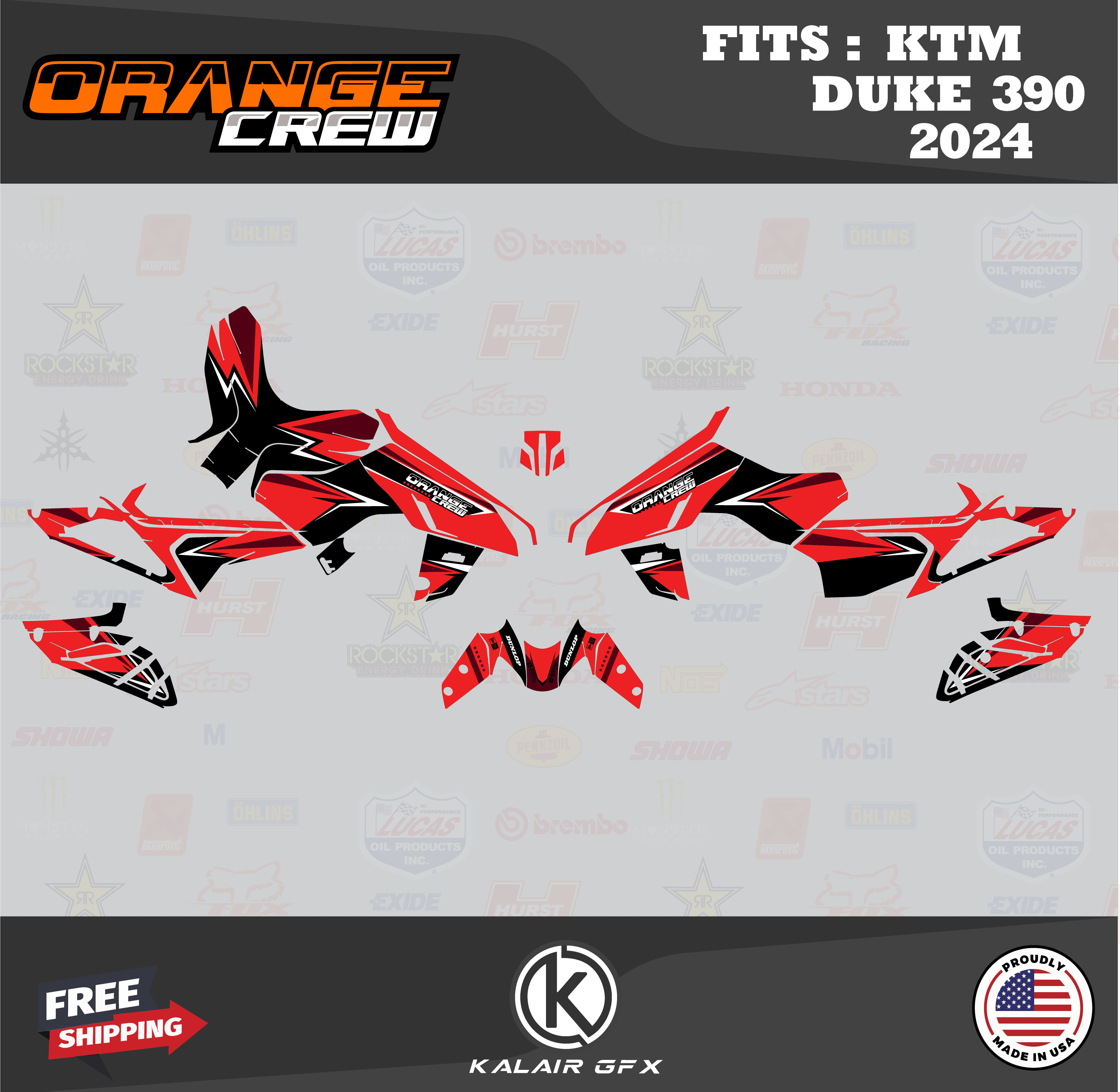 Kalair GFX Graphics Kit for Ktm DUKE390 (2024) Orange-crew Series ...