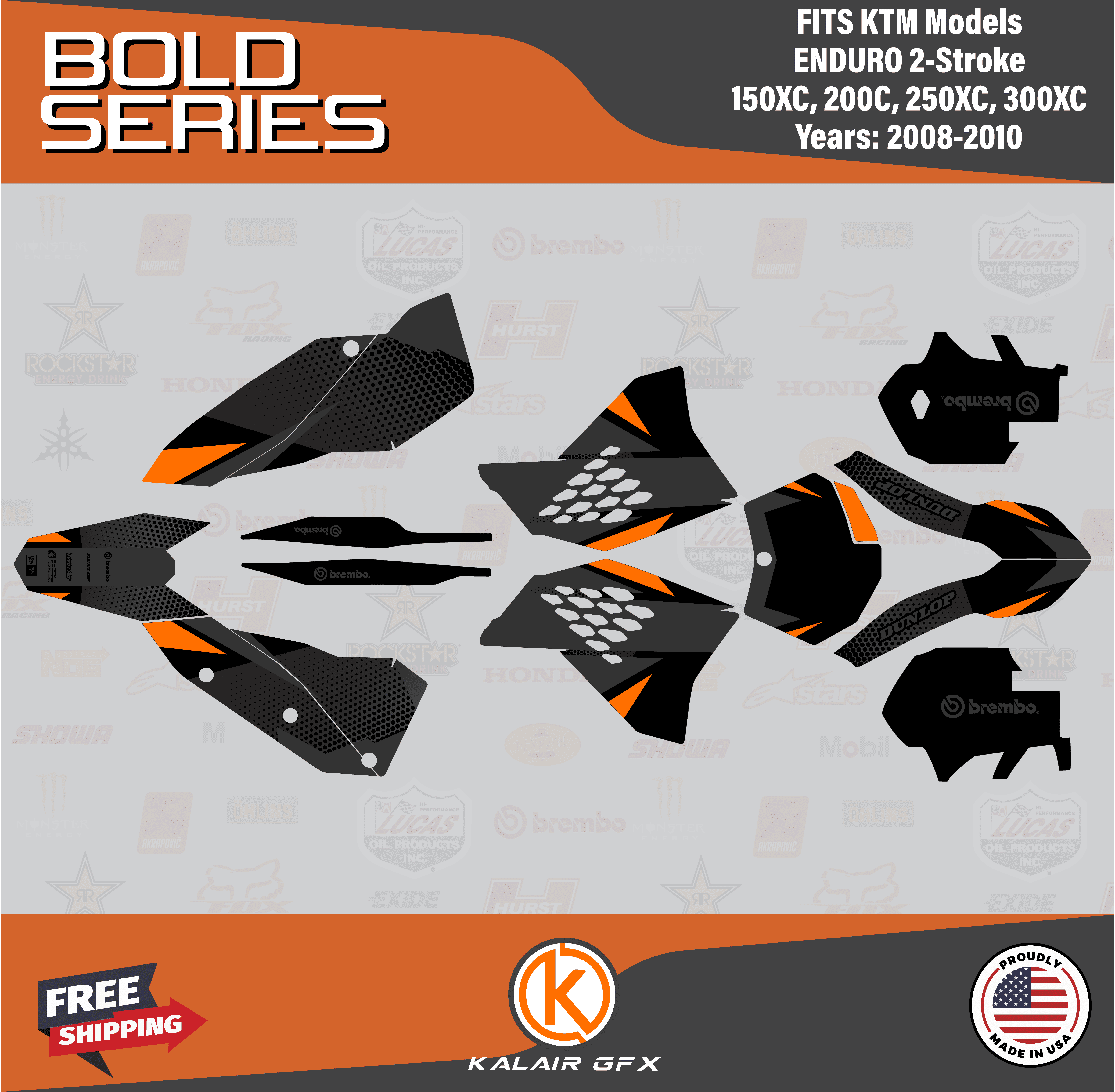 Kalair GFX Graphics Kit for Ktm ENDURO 2-STROKE 150XC, 200XC, 250XC ...