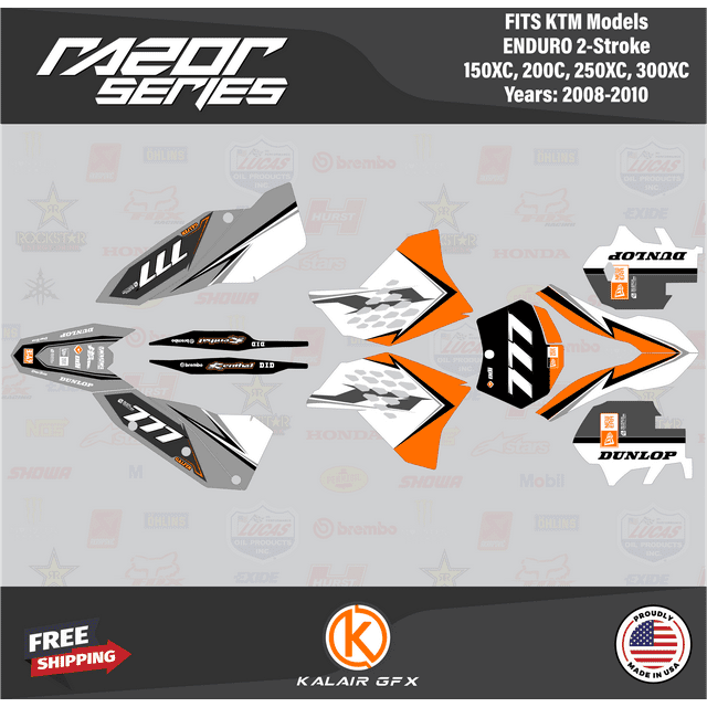 Kalair GFX Graphics Kit for Ktm ENDURO 2-STROKE 150XC, 200XC, 250XC, and 300XC (2008-2010) Razor ...