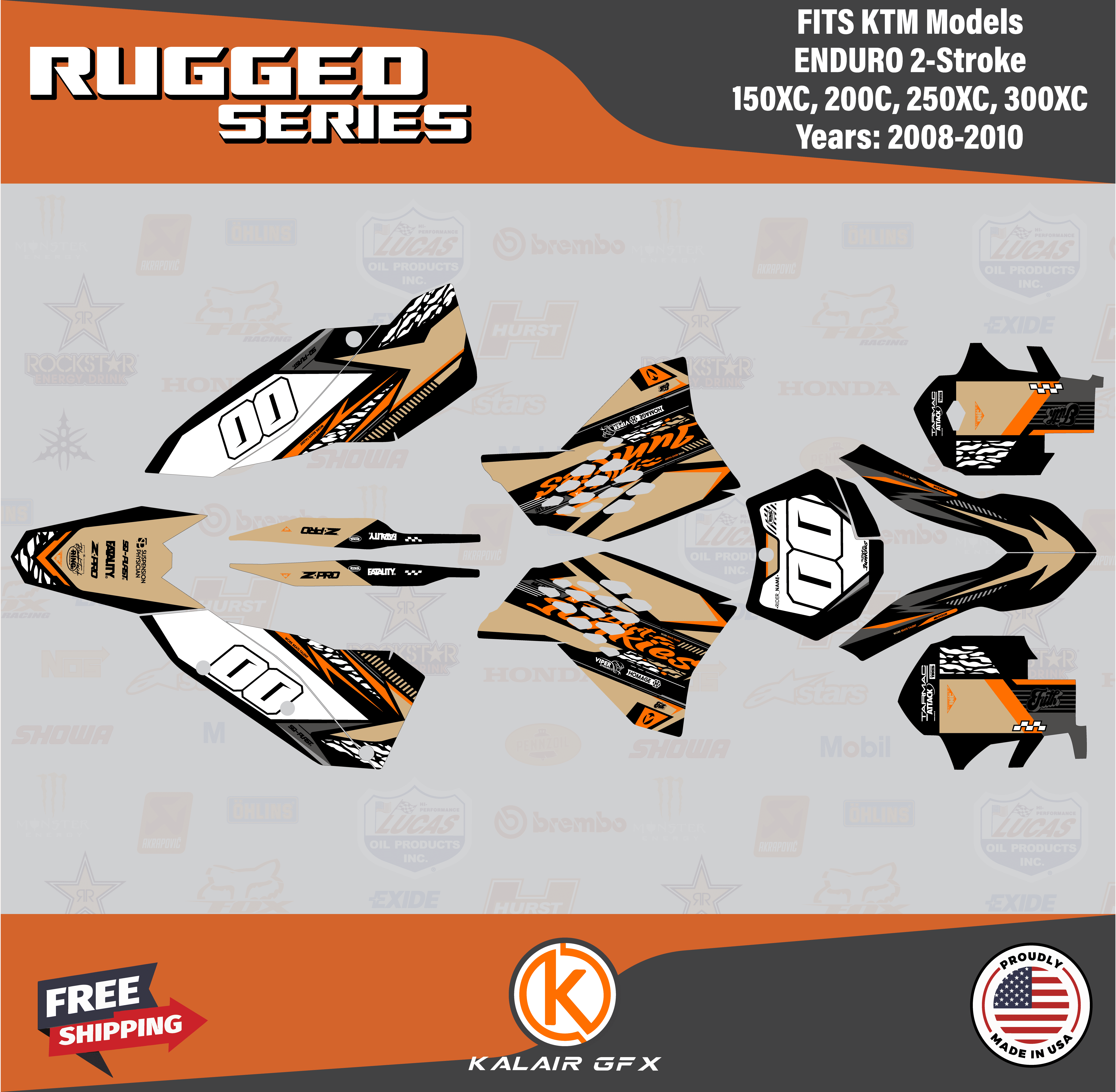 Kalair GFX Graphics Kit for Ktm ENDURO 2-STROKE 150XC, 200XC, 250XC ...