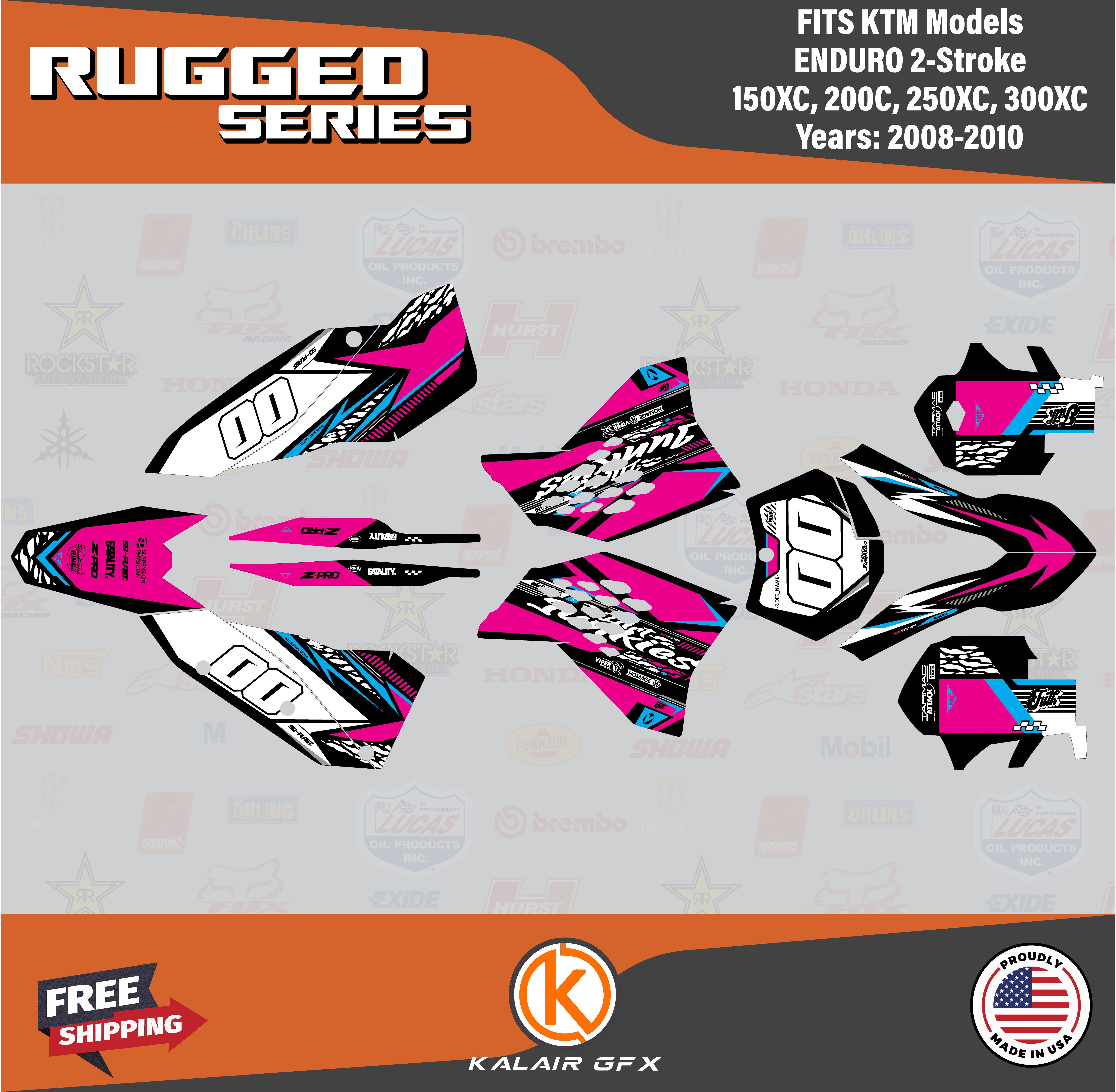 Kalair GFX Graphics Kit for Ktm ENDURO 2-STROKE 150XC, 200XC, 250XC ...