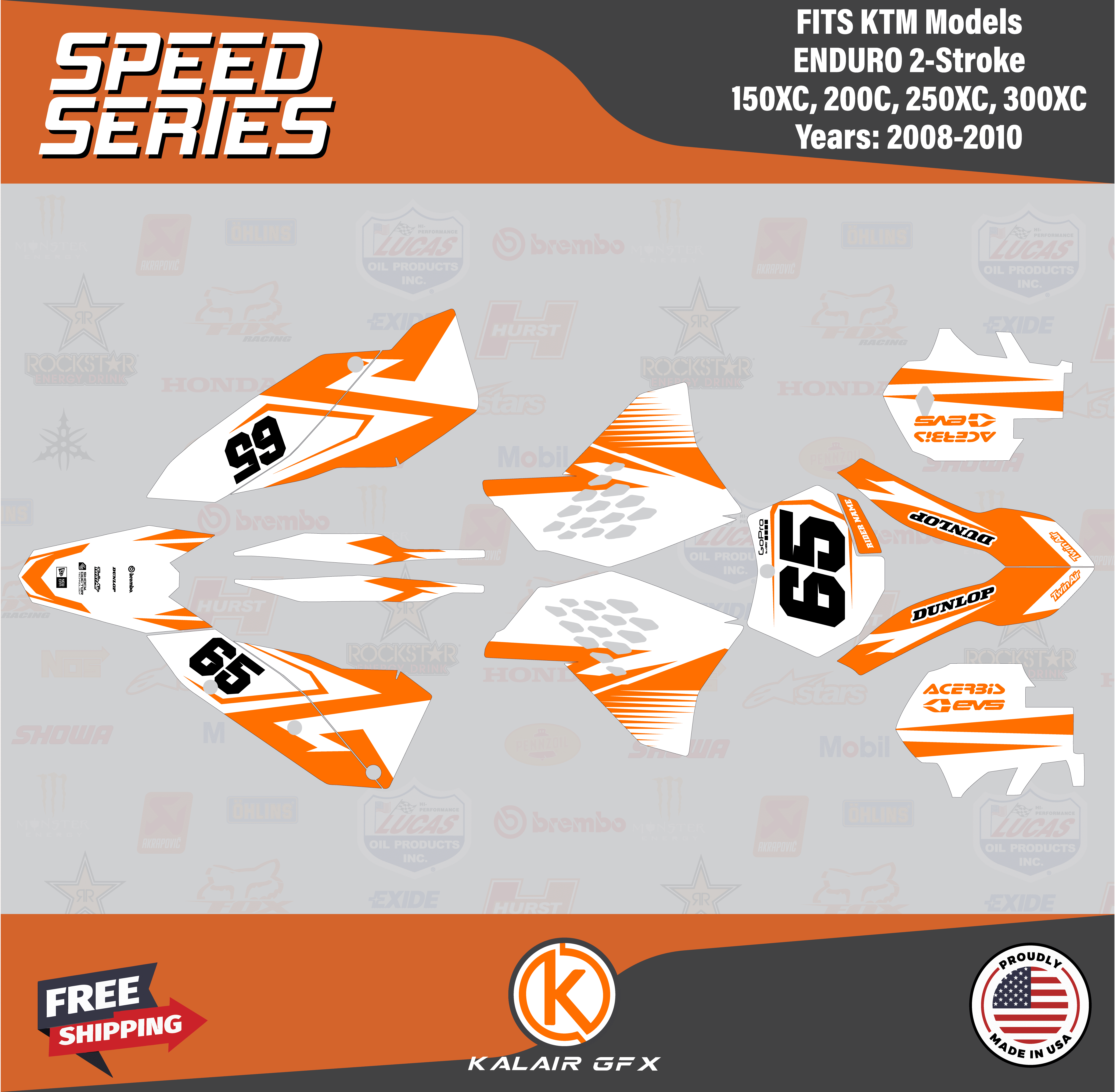 Kalair GFX Graphics Kit for Ktm ENDURO 2-STROKE 150XC, 200XC, 250XC ...