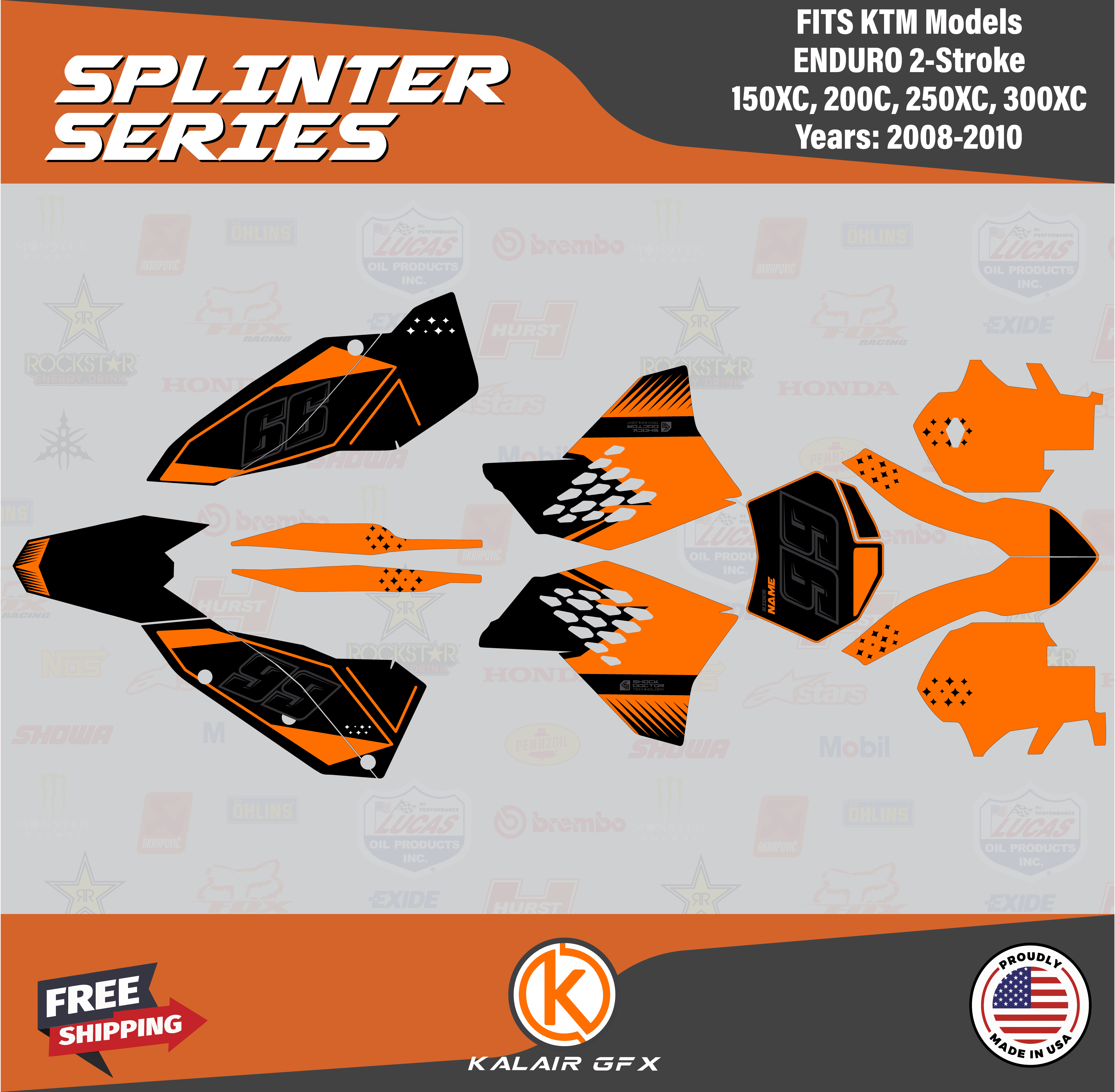 Kalair GFX Graphics Kit for Ktm ENDURO 2-STROKE 150XC, 200XC, 250XC ...