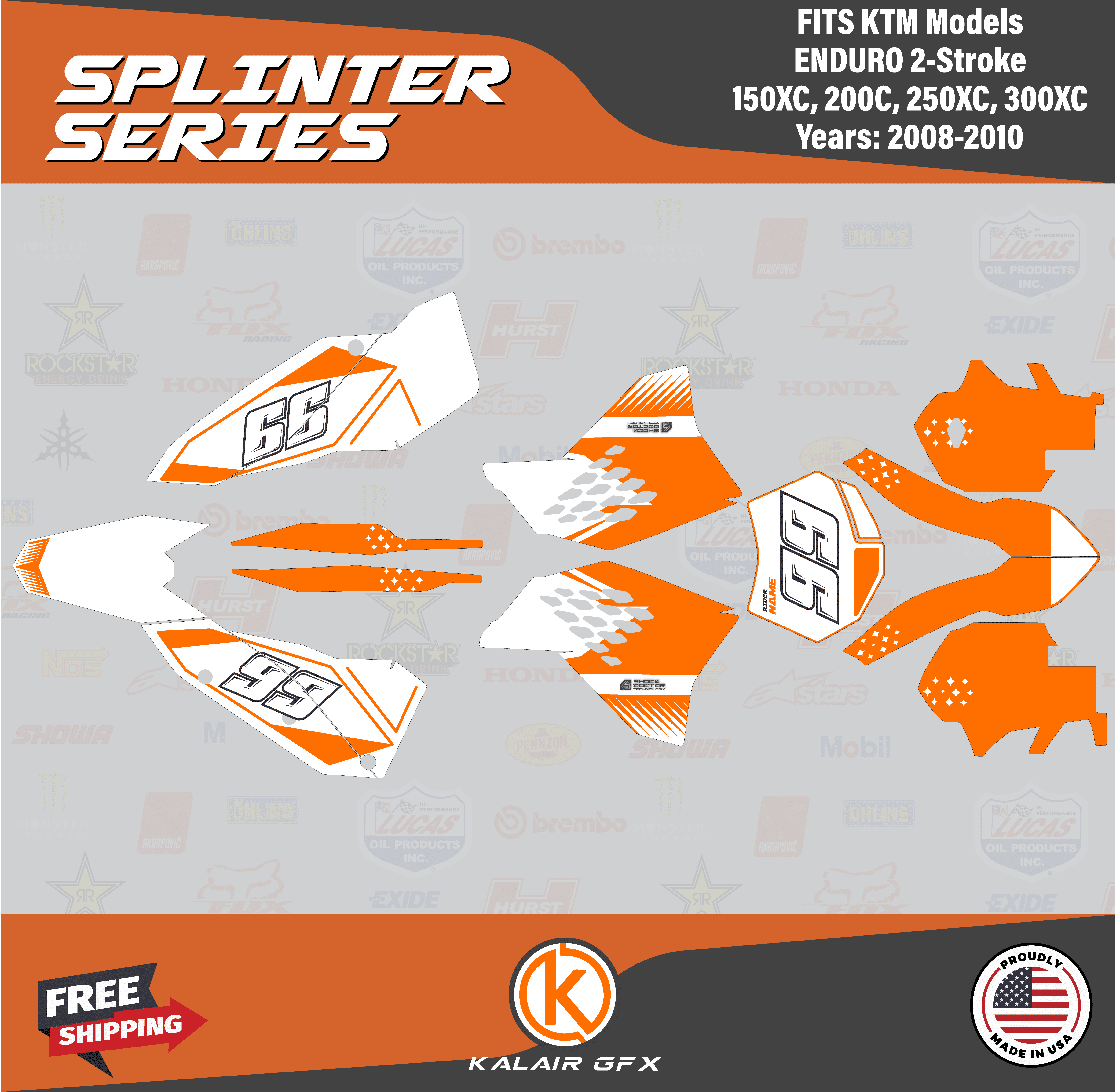 Kalair GFX Graphics Kit for Ktm ENDURO 2-STROKE 150XC, 200XC, 250XC ...