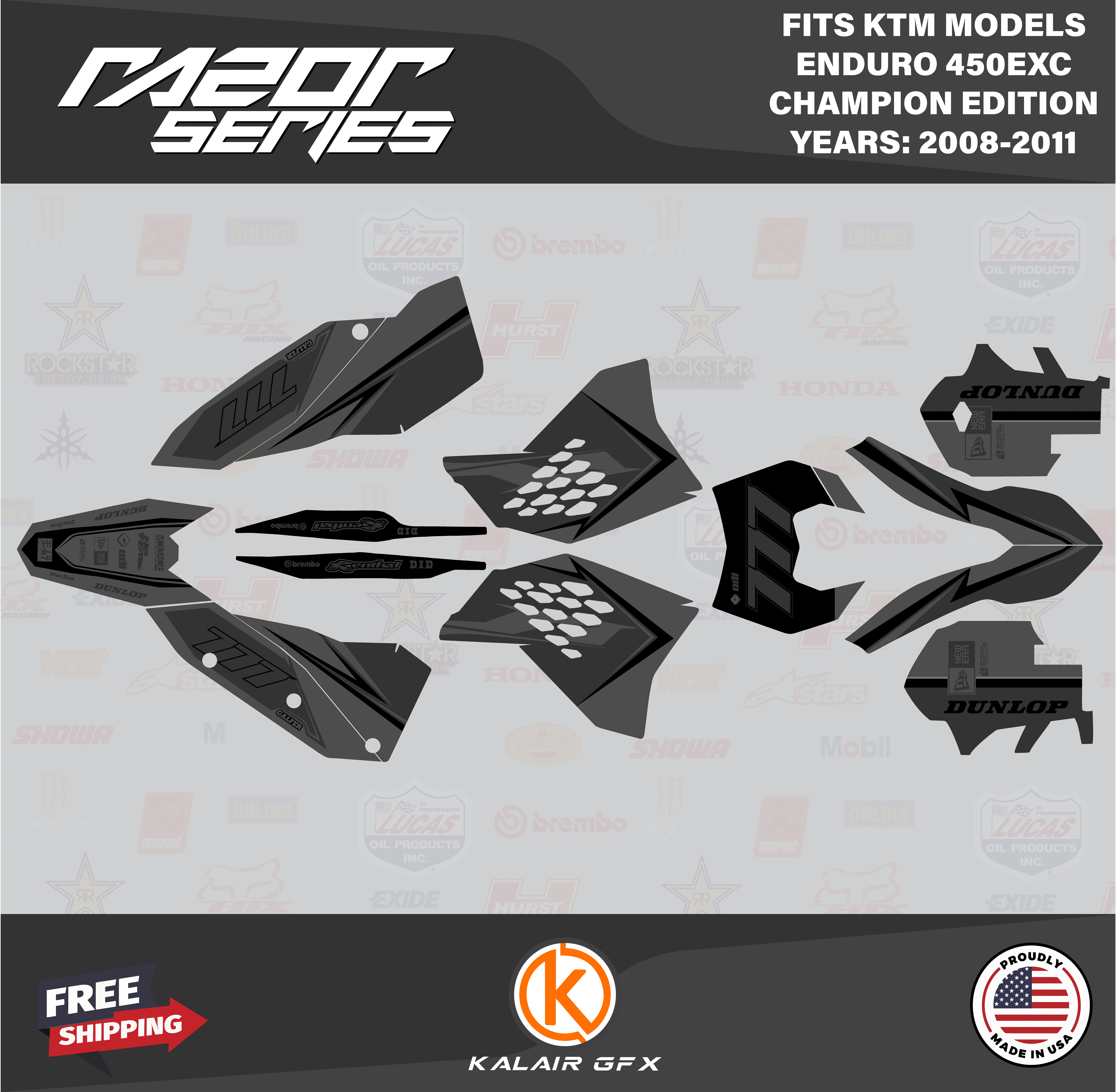 Kalair GFX Graphics Kit for Ktm Enduro 450EXC Champions Edition (2008 ...