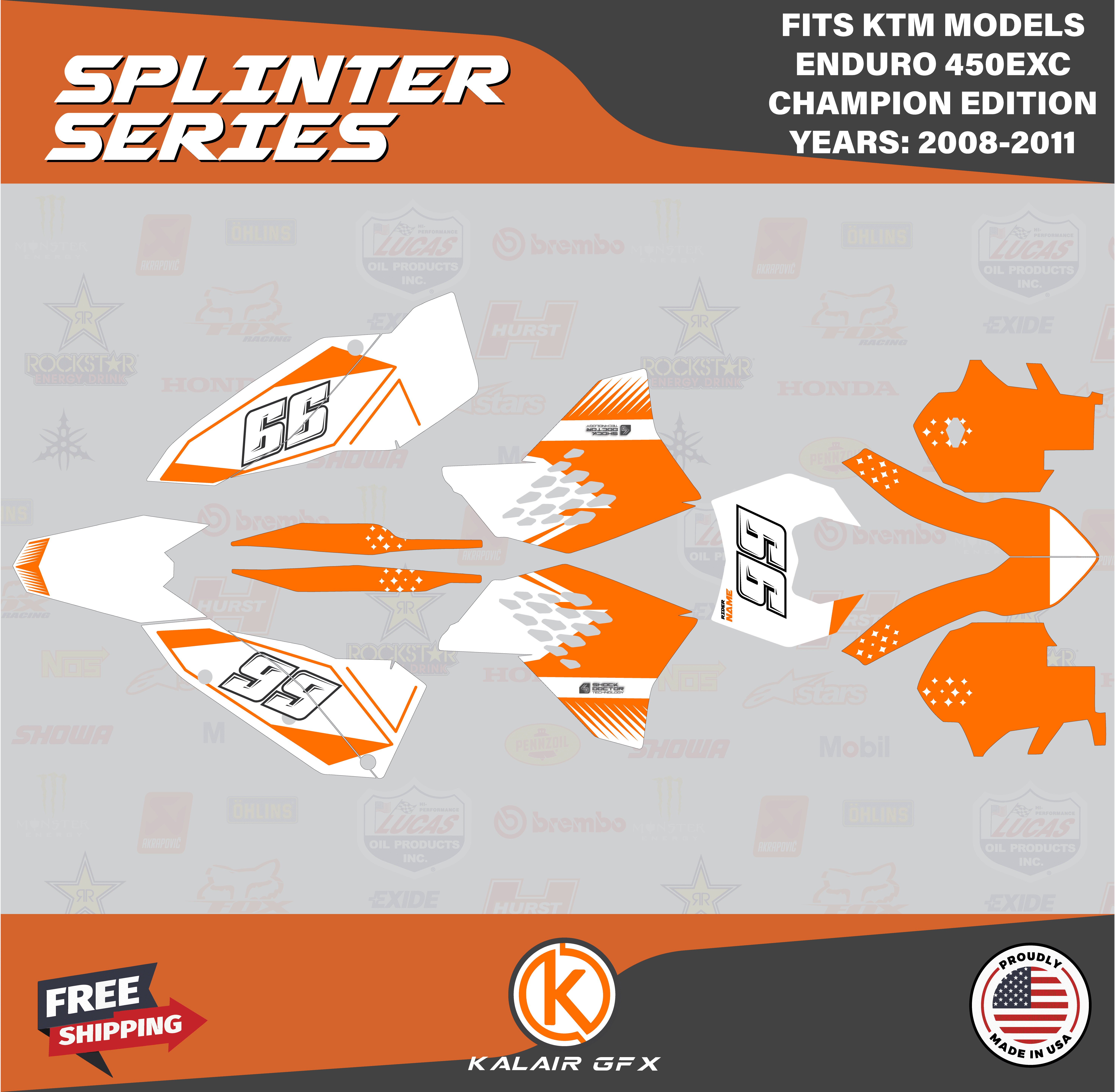 Kalair GFX Graphics Kit for Ktm Enduro 450EXC Champions Edition (2008 ...