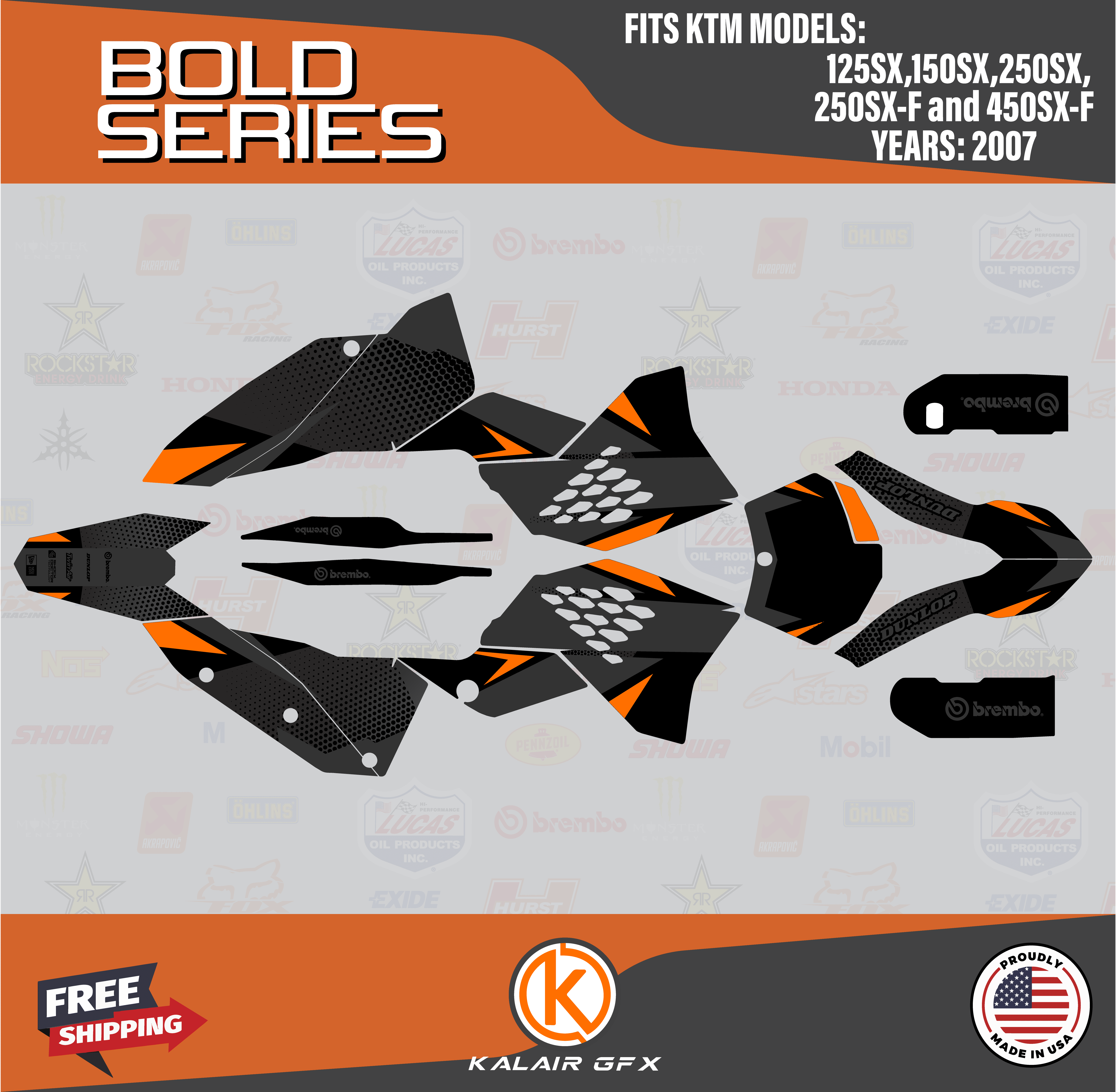 Kalair GFX Graphics Kit for Ktm Motocross 2-STROKE 125SX, 150SX and ...