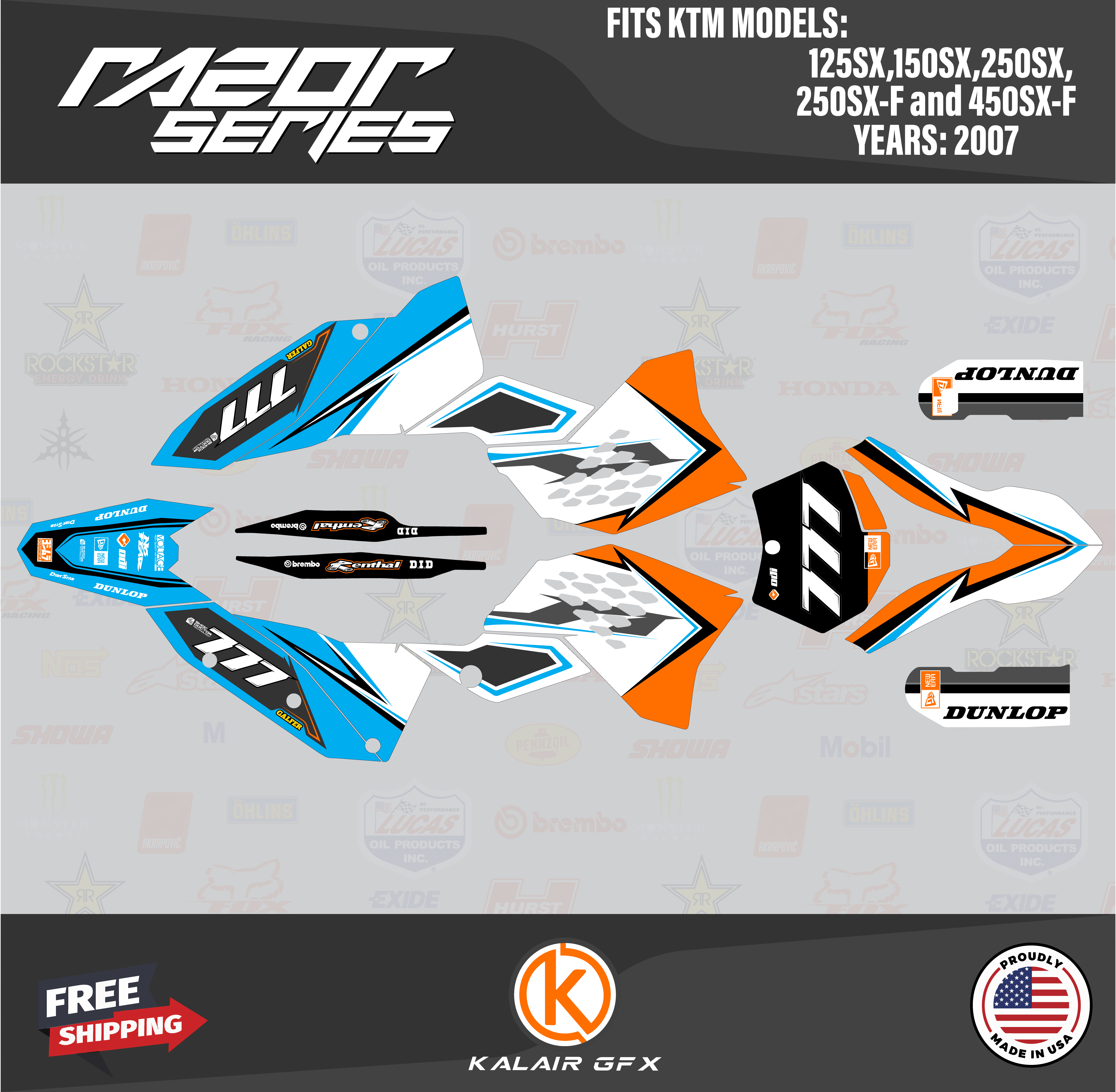 Kalair GFX Graphics Kit for Ktm Motocross 2-STROKE 125SX, 150SX and ...