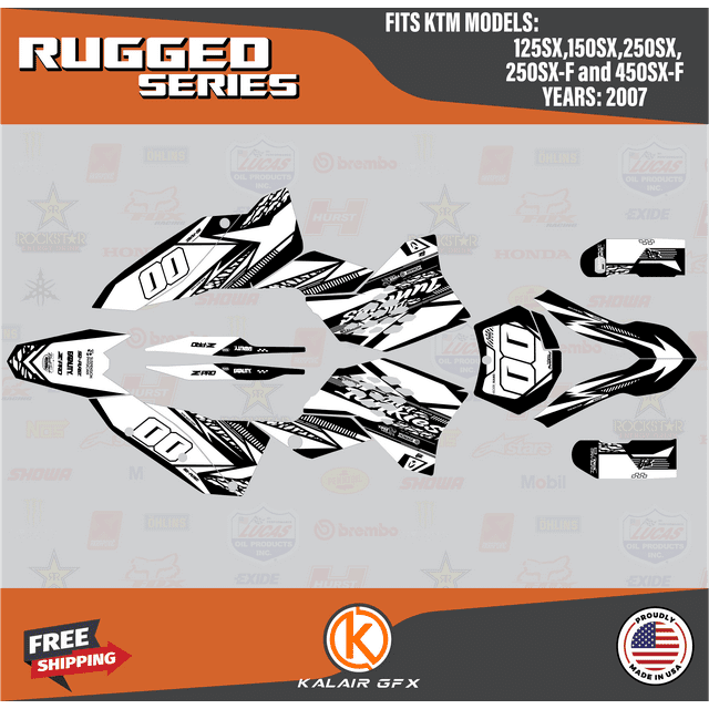 Kalair GFX Graphics Kit for Ktm Motocross 2-STROKE 125SX, 150SX and 250SX (2007) Rugged Series ...