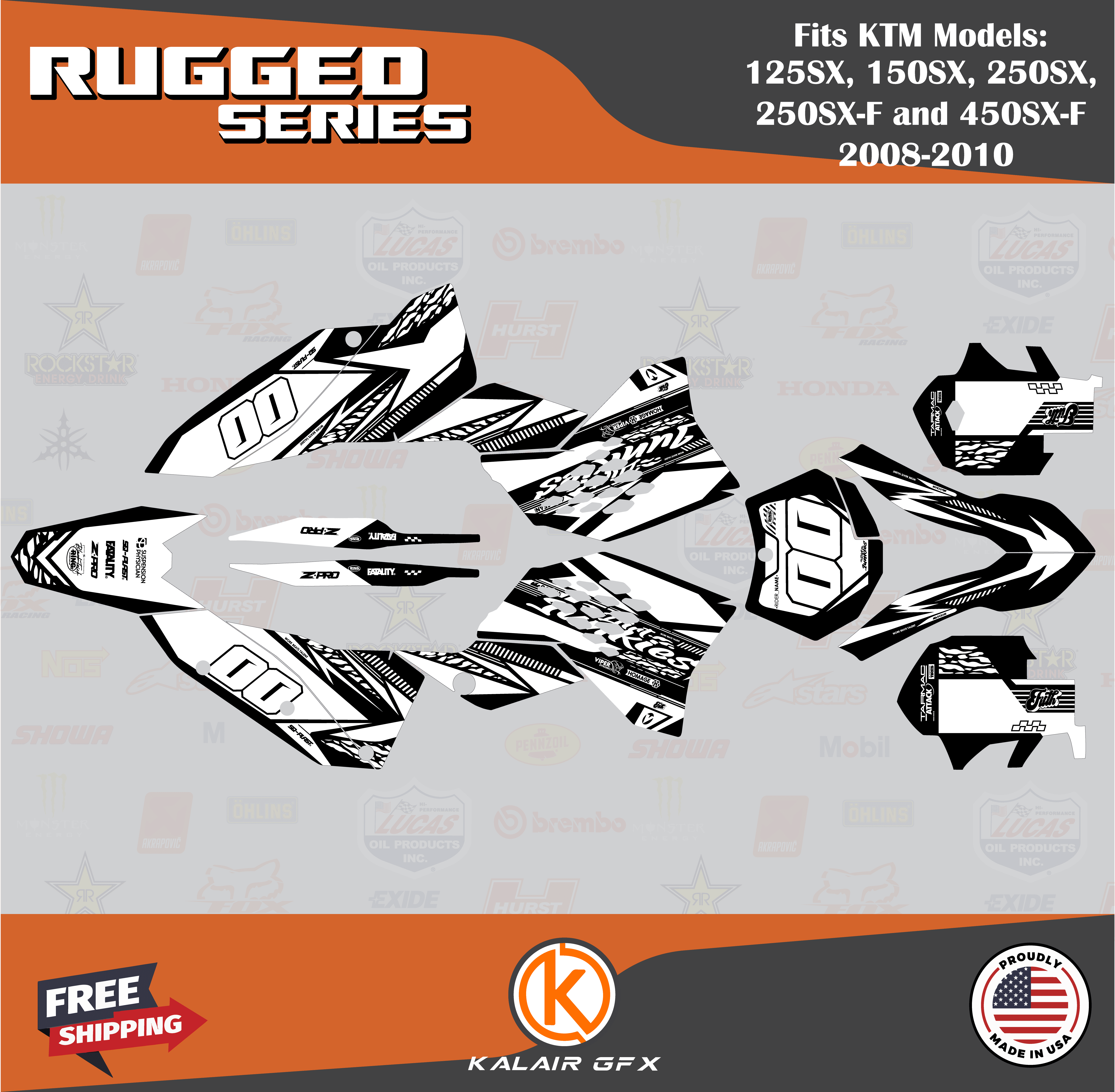 Kalair GFX Graphics Kit for Ktm Motocross 2-STROKE 125SX, 150SX,and ...
