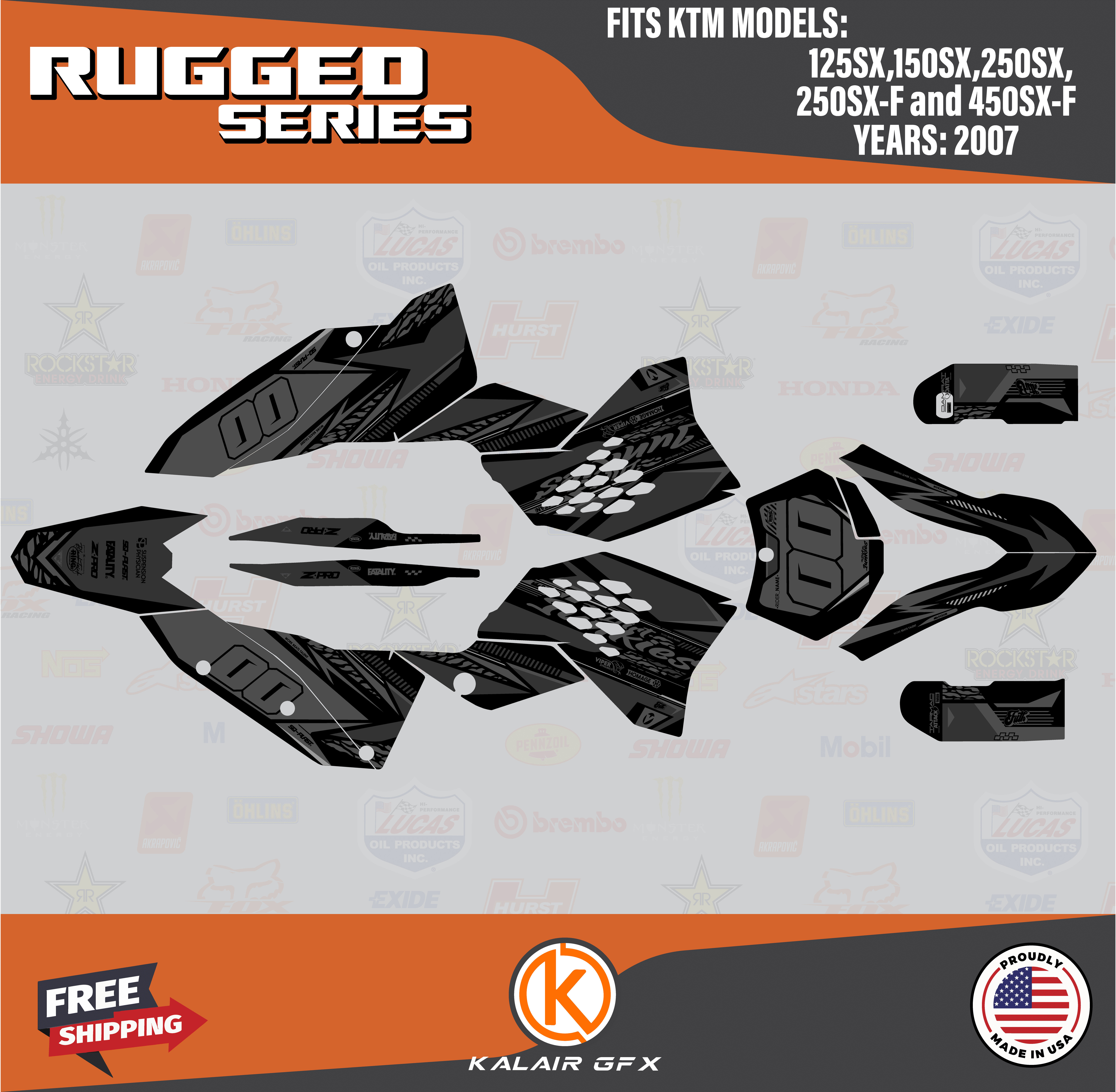 Kalair GFX Graphics Kit for Ktm Motocross 4-STROKE 250SX-F and 450SX-F ...