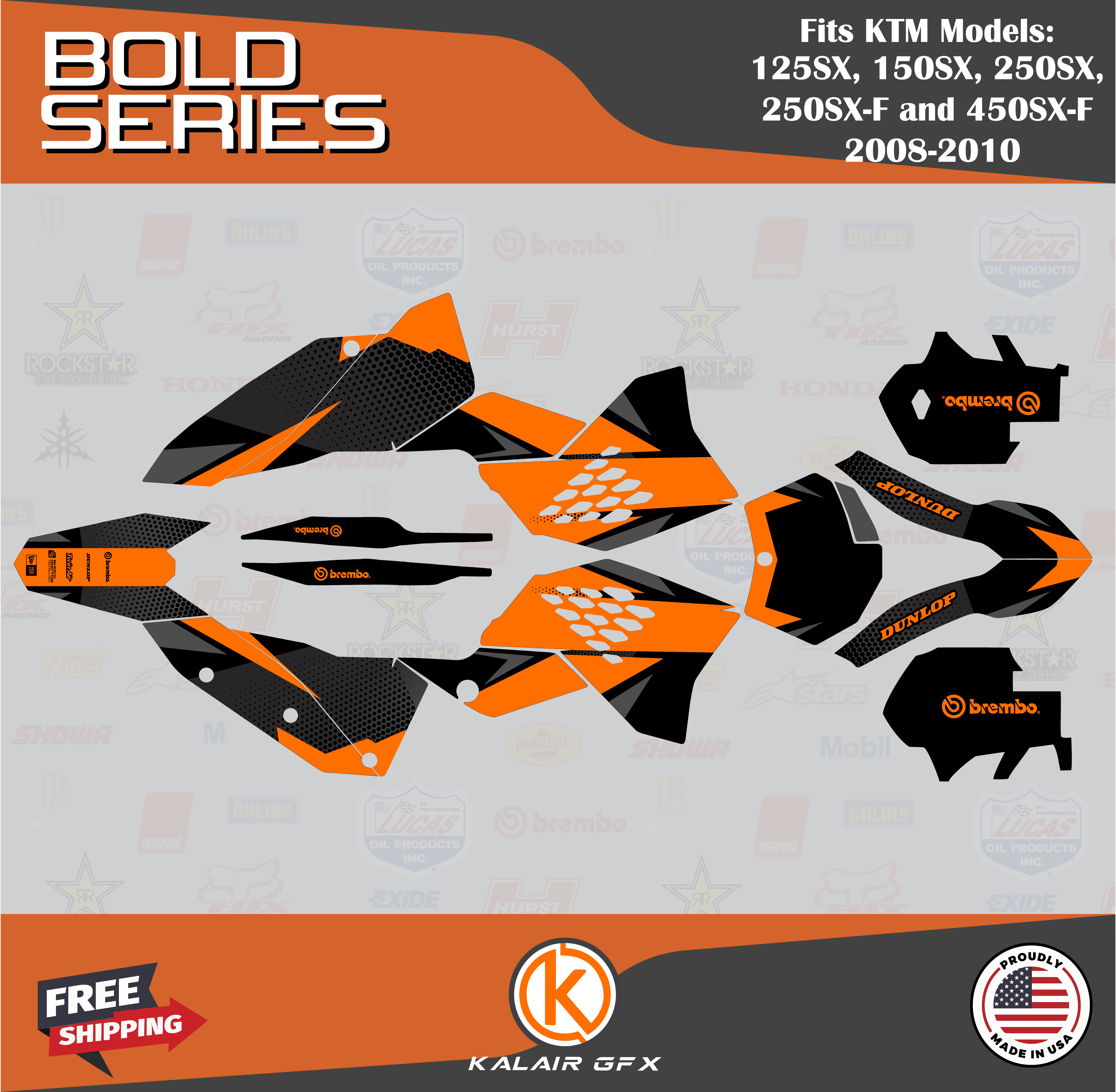 Kalair GFX Graphics Kit for Ktm Motocross 4-STROKE 250SX-F and 450SX-F ...
