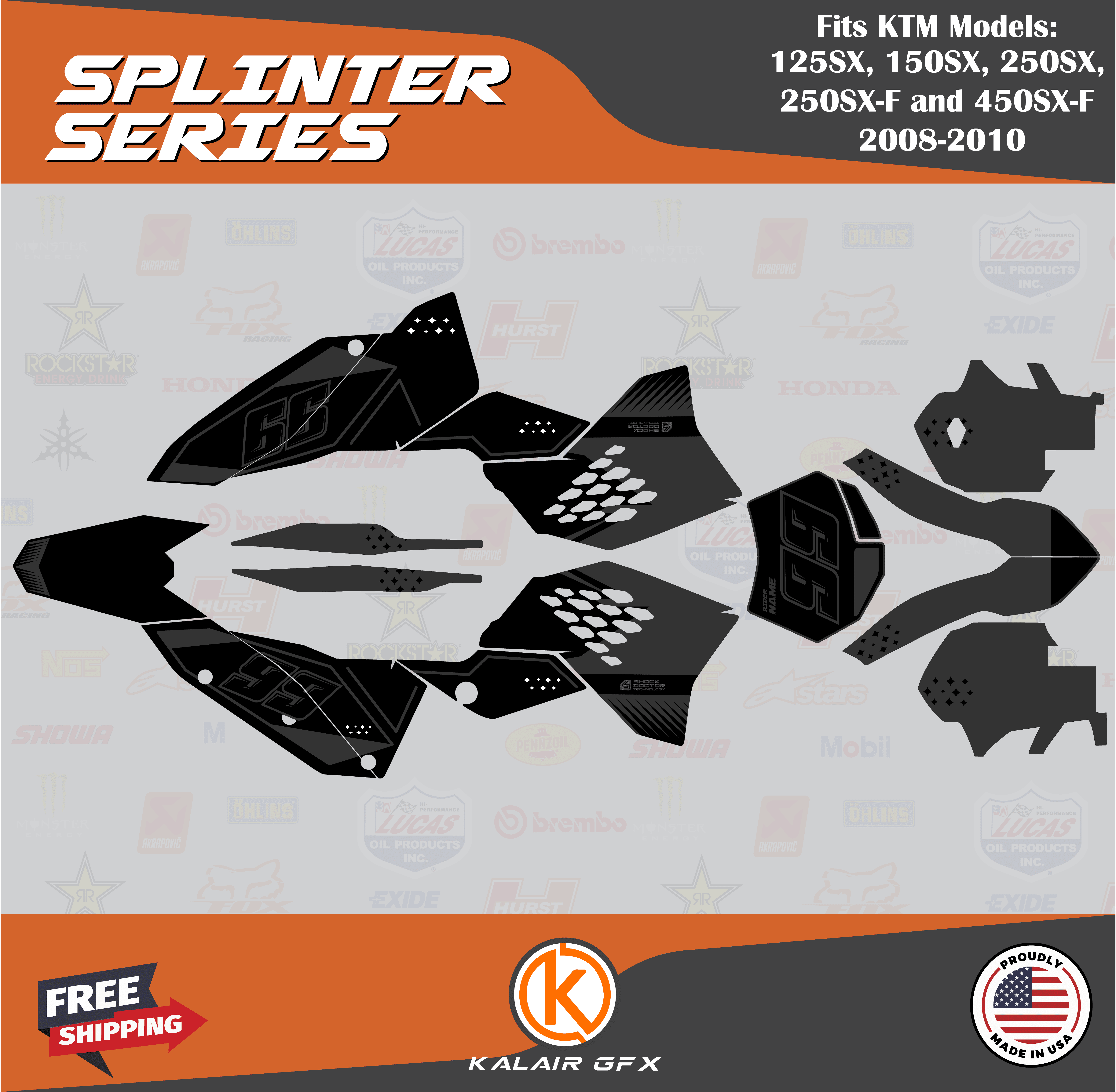 Kalair GFX Graphics Kit for Ktm Motocross 4-STROKE 250SX-F and 450SX-F ...