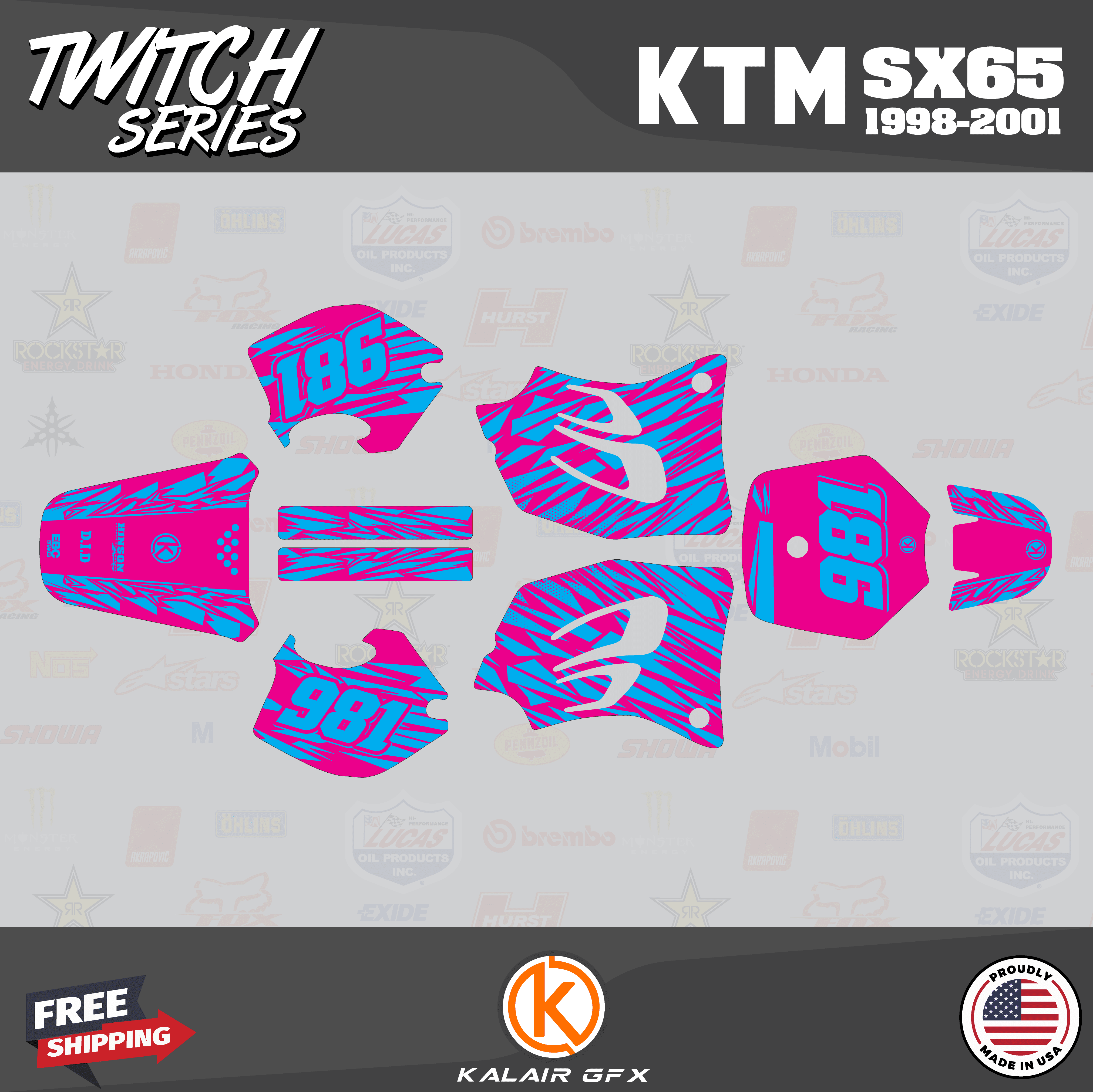 Kalair GFX Graphics Kit for Ktm SX65 (1998-2001) Twitch Series ...