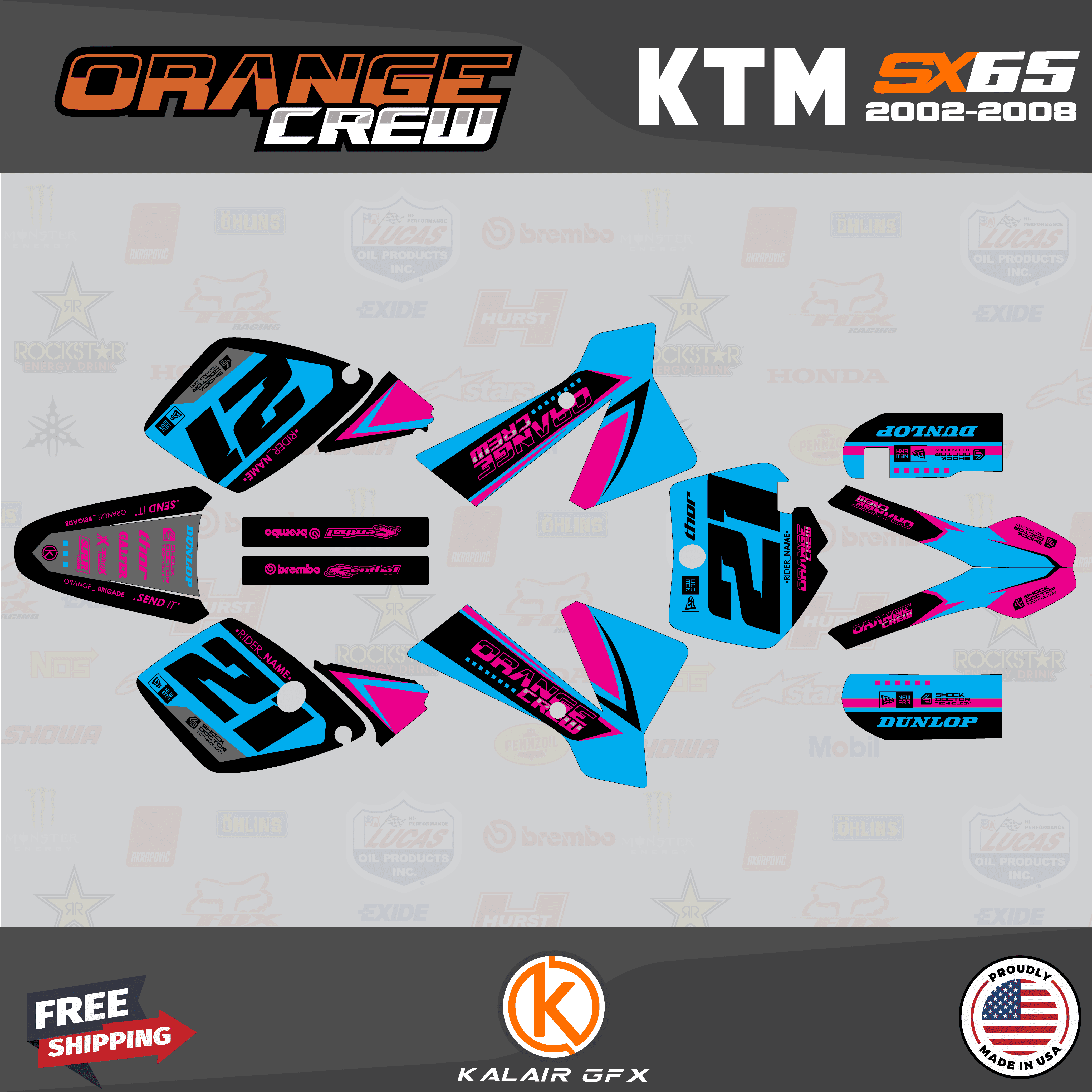 Kalair GFX Graphics Kit for Ktm SX65 (2002-2008) Orange-crew Series ...