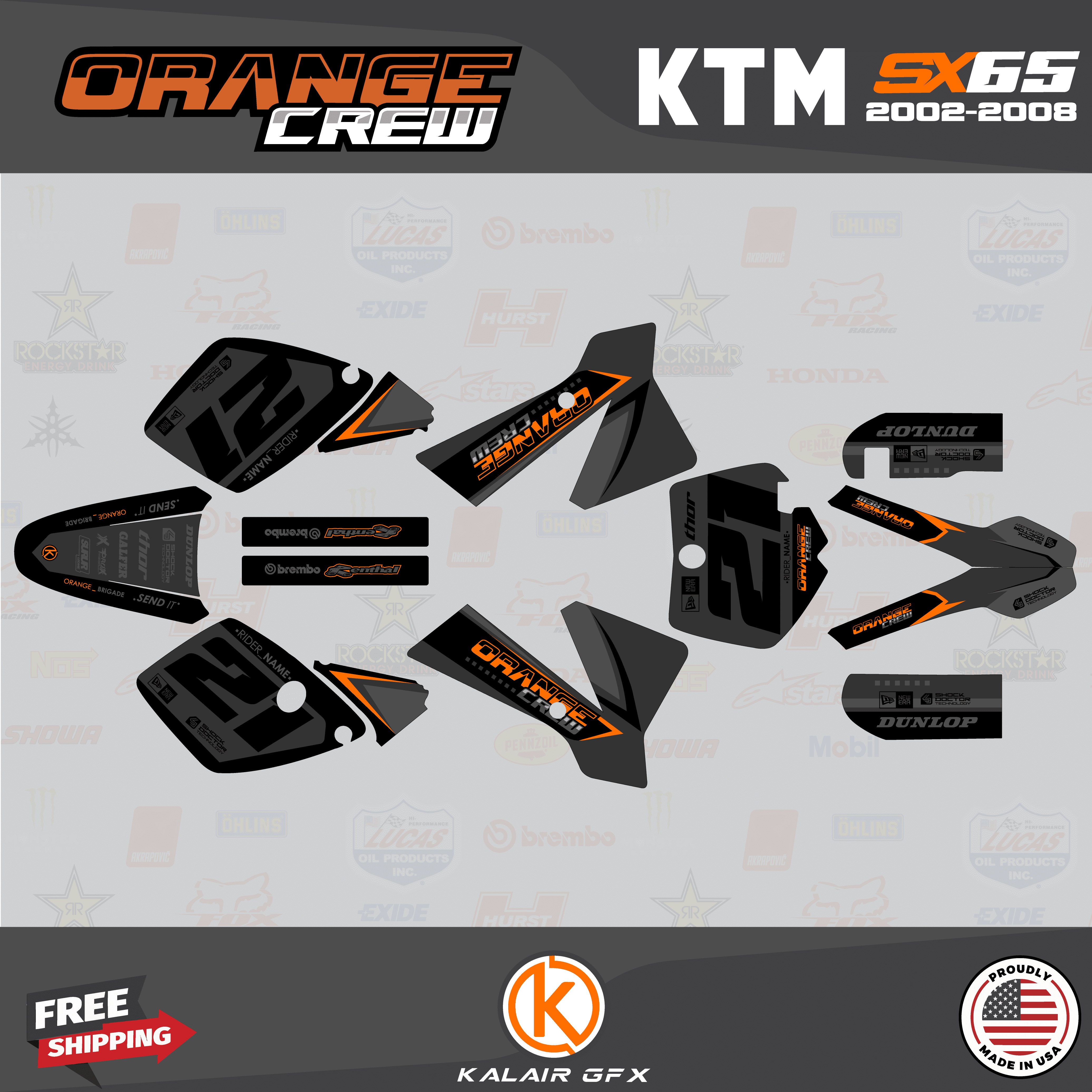 Kalair GFX Graphics Kit for Ktm SX65 (2002-2008) Orange-crew Series ...