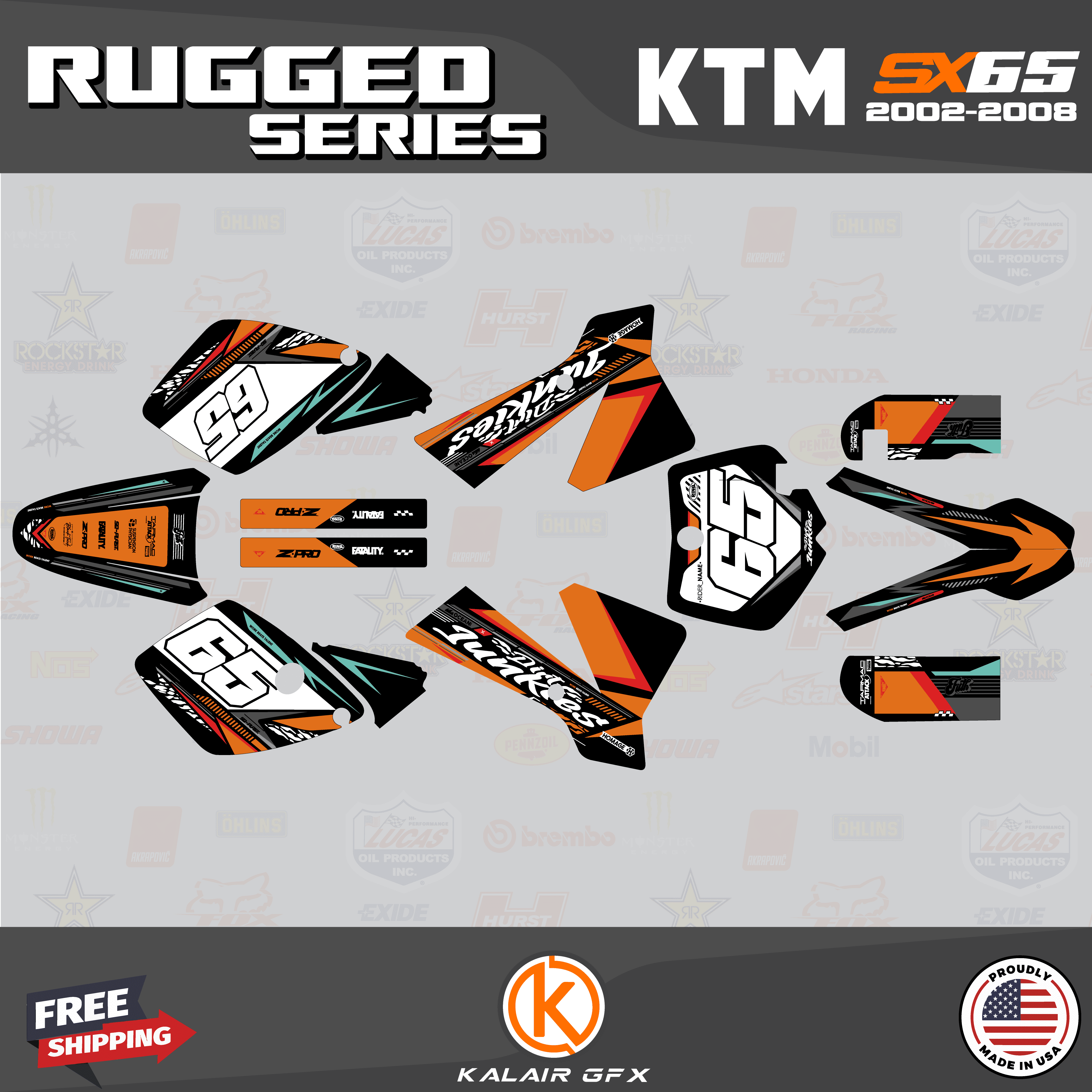 Kalair GFX Graphics Kit for Ktm SX65 (2002-2008) Rugged Series ...