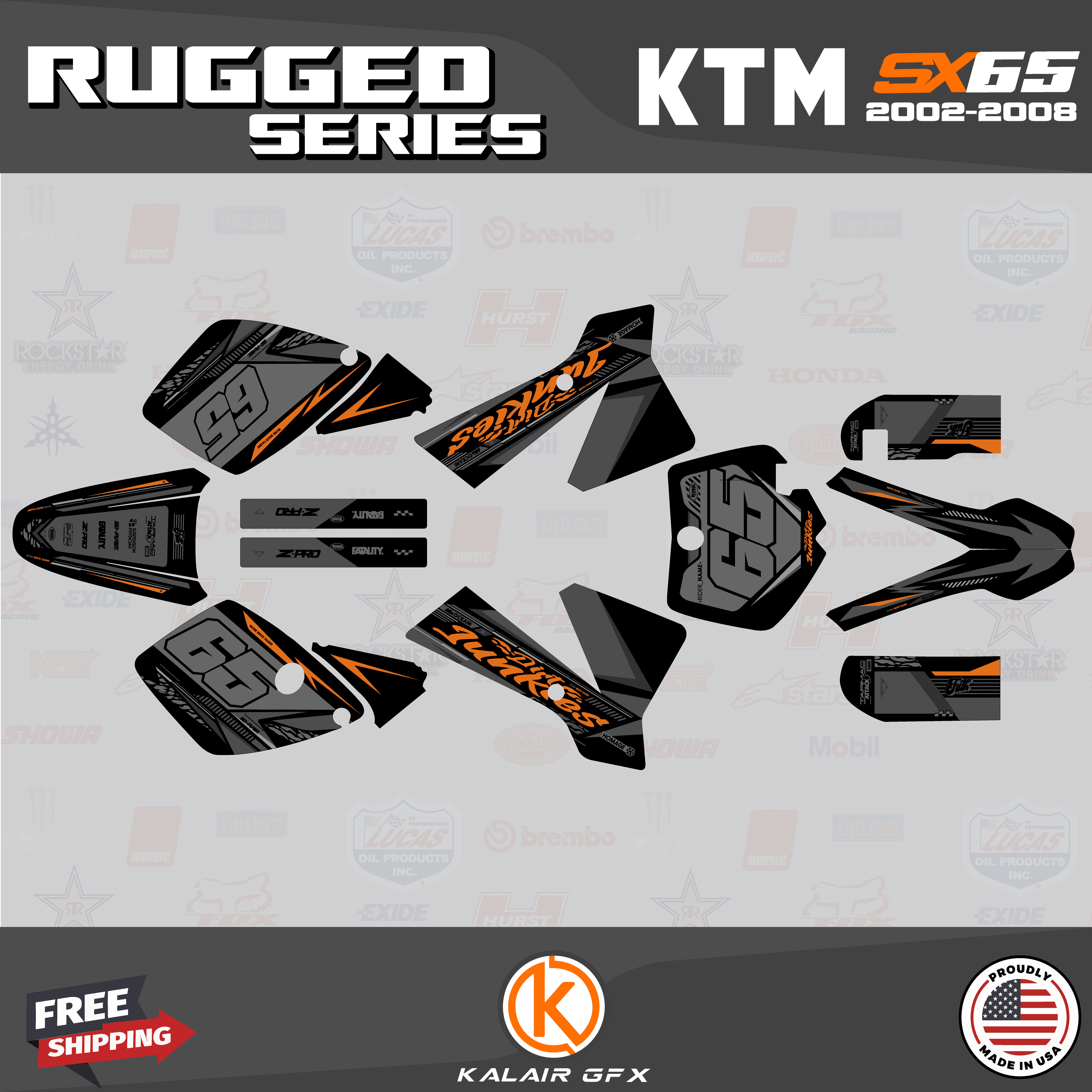 Kalair GFX Graphics Kit for Ktm SX65 (2002-2008) Rugged Series ...