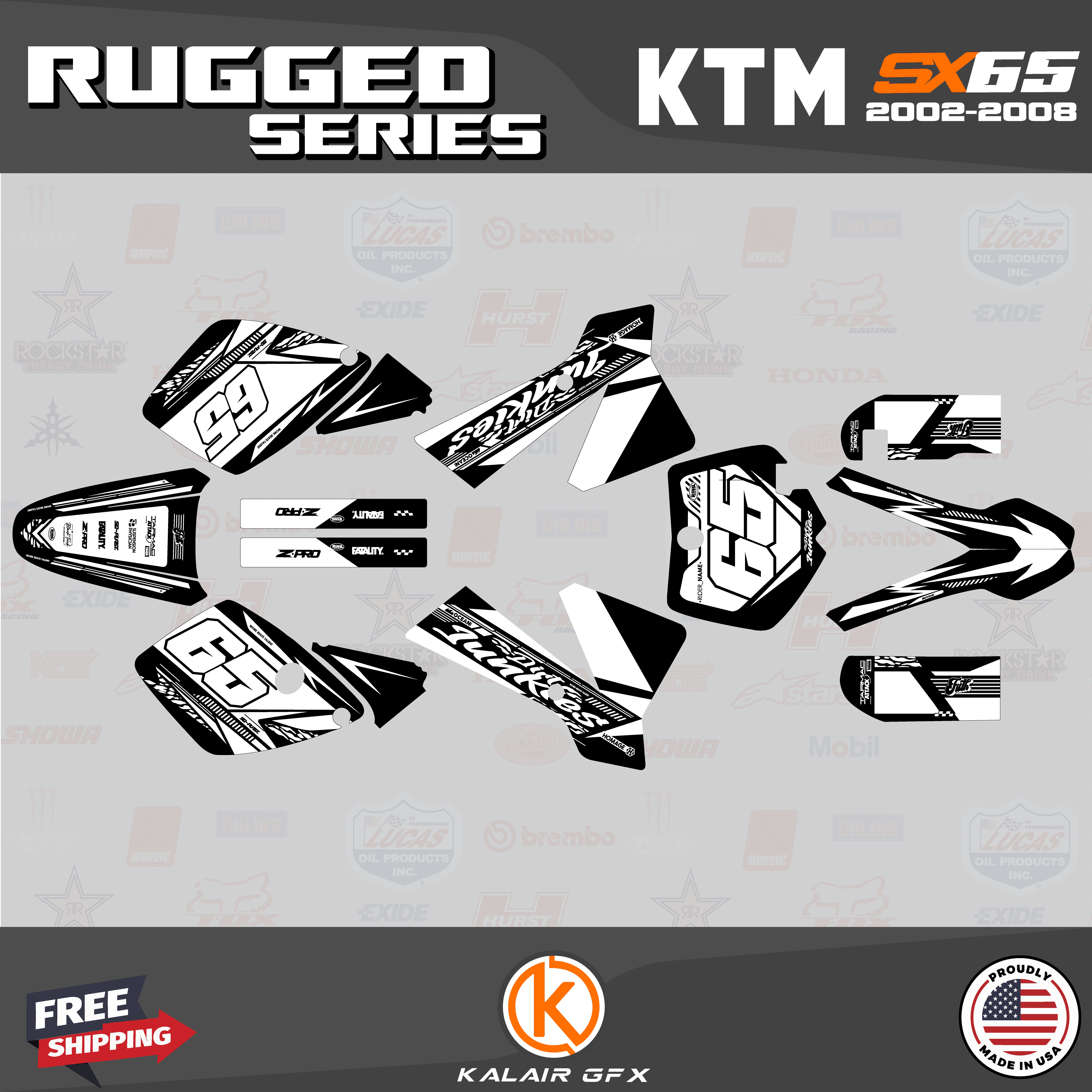Kalair GFX Graphics Kit for Ktm SX65 (2002-2008) Rugged Series ...