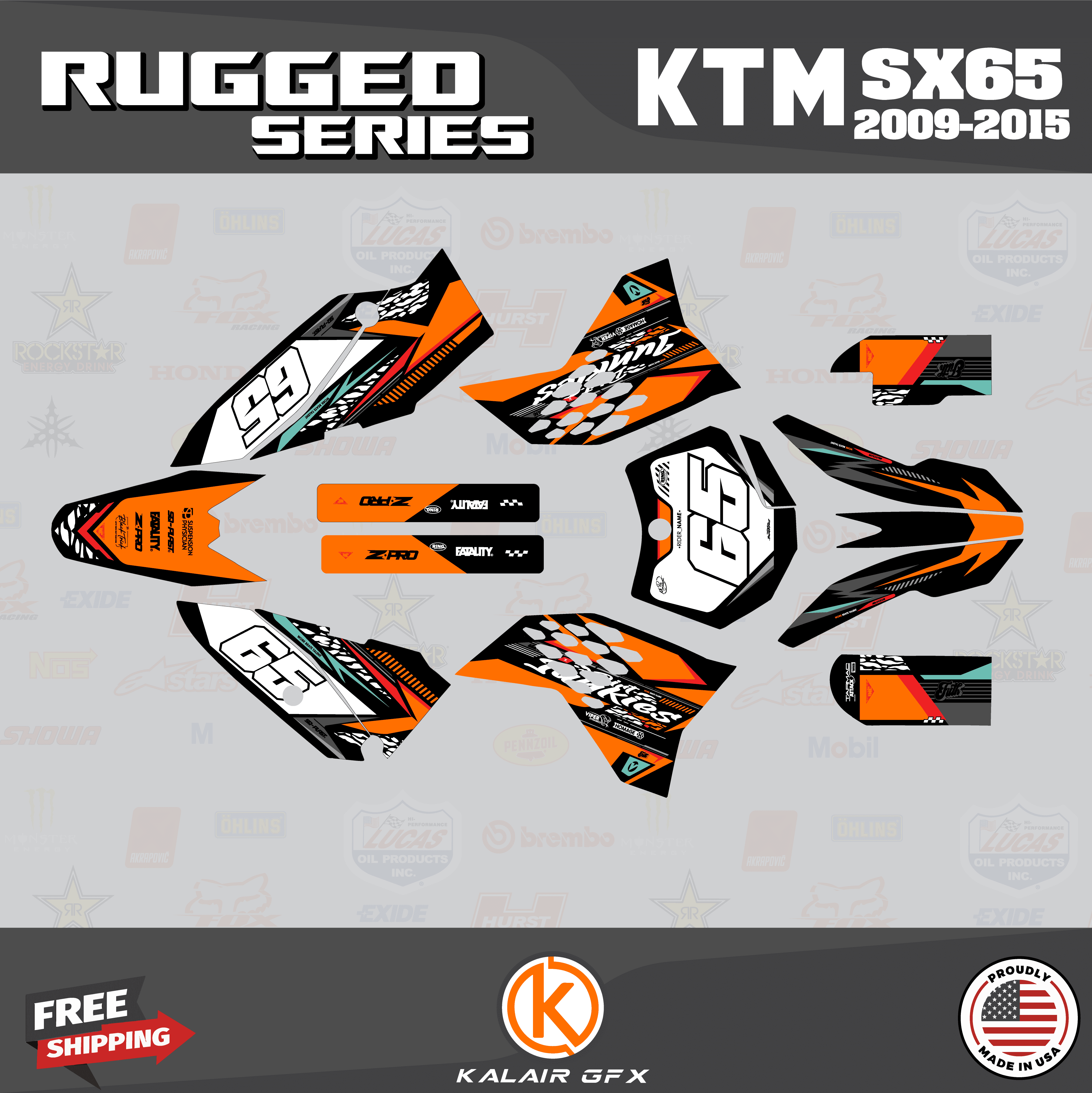 Kalair GFX Graphics Kit for Ktm SX65 (2009-2015) Rugged Series ...