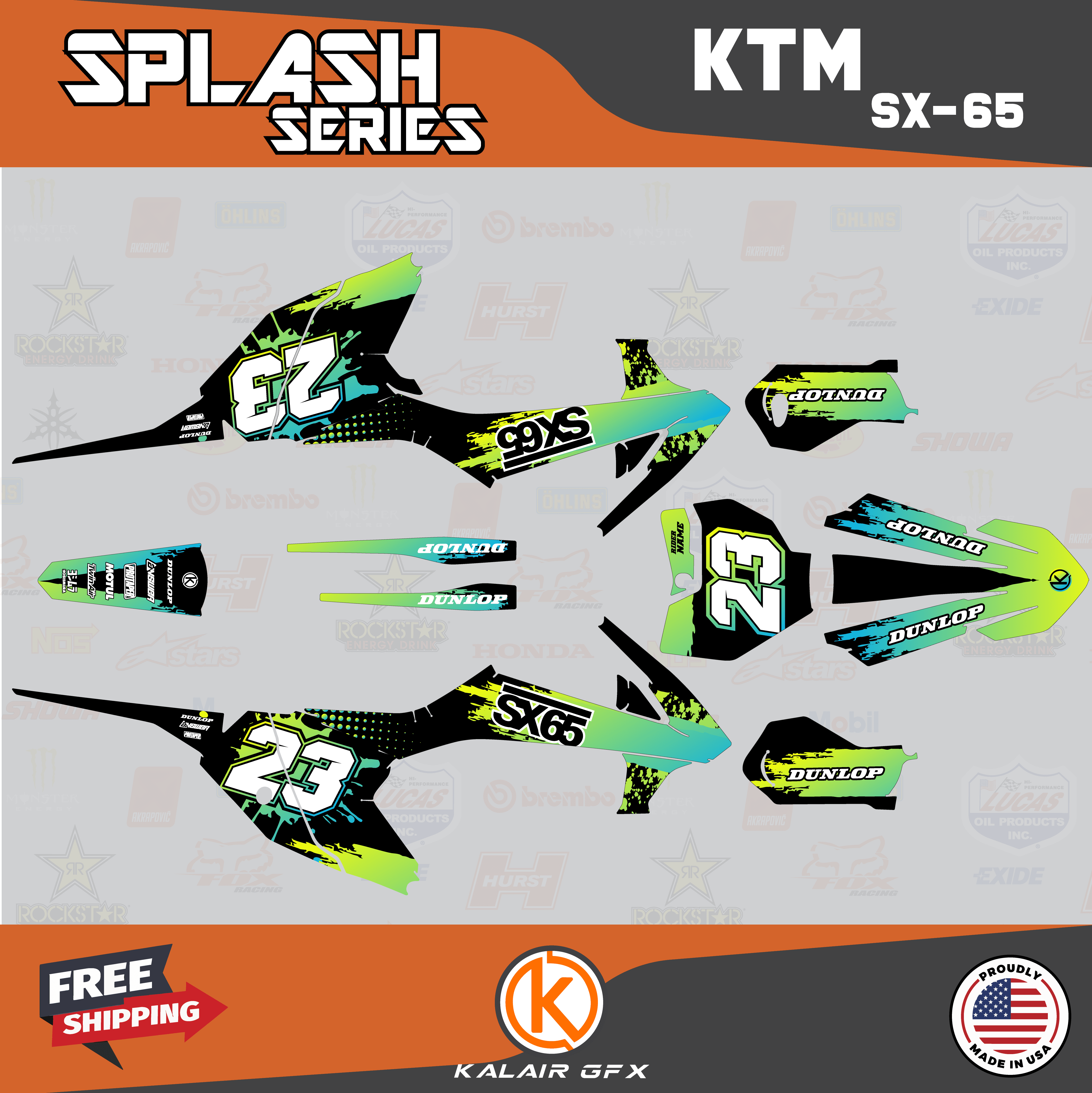 Kalair GFX Graphics Kit for Ktm SX65 (2016-2023) Splash Series ...