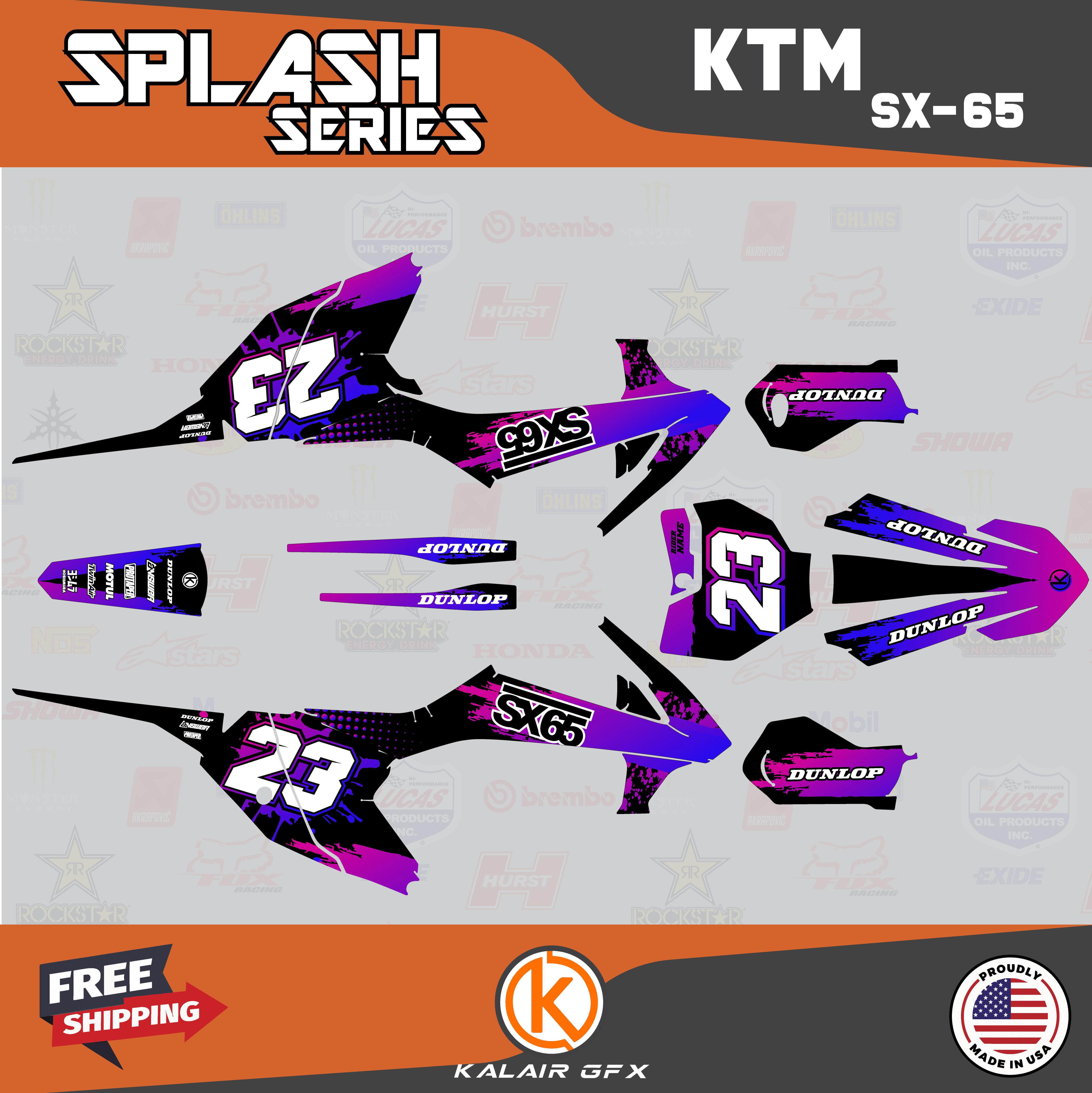 Kalair GFX Graphics Kit for Ktm SX65 (2016-2023) Splash Series ...