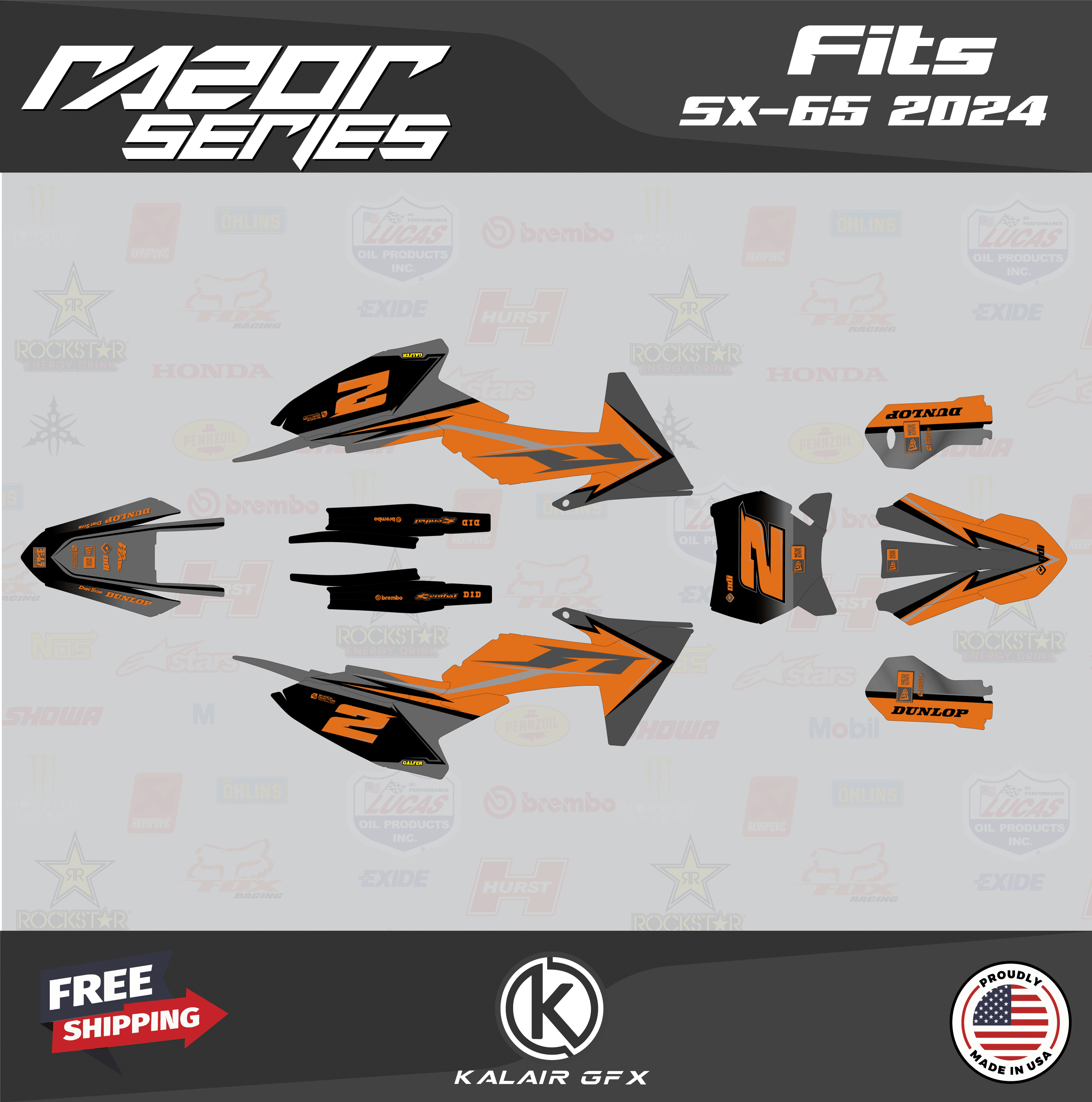 Kalair GFX Graphics Kit for Ktm SX65 65SX (2024) Razor Series - Walmart.com