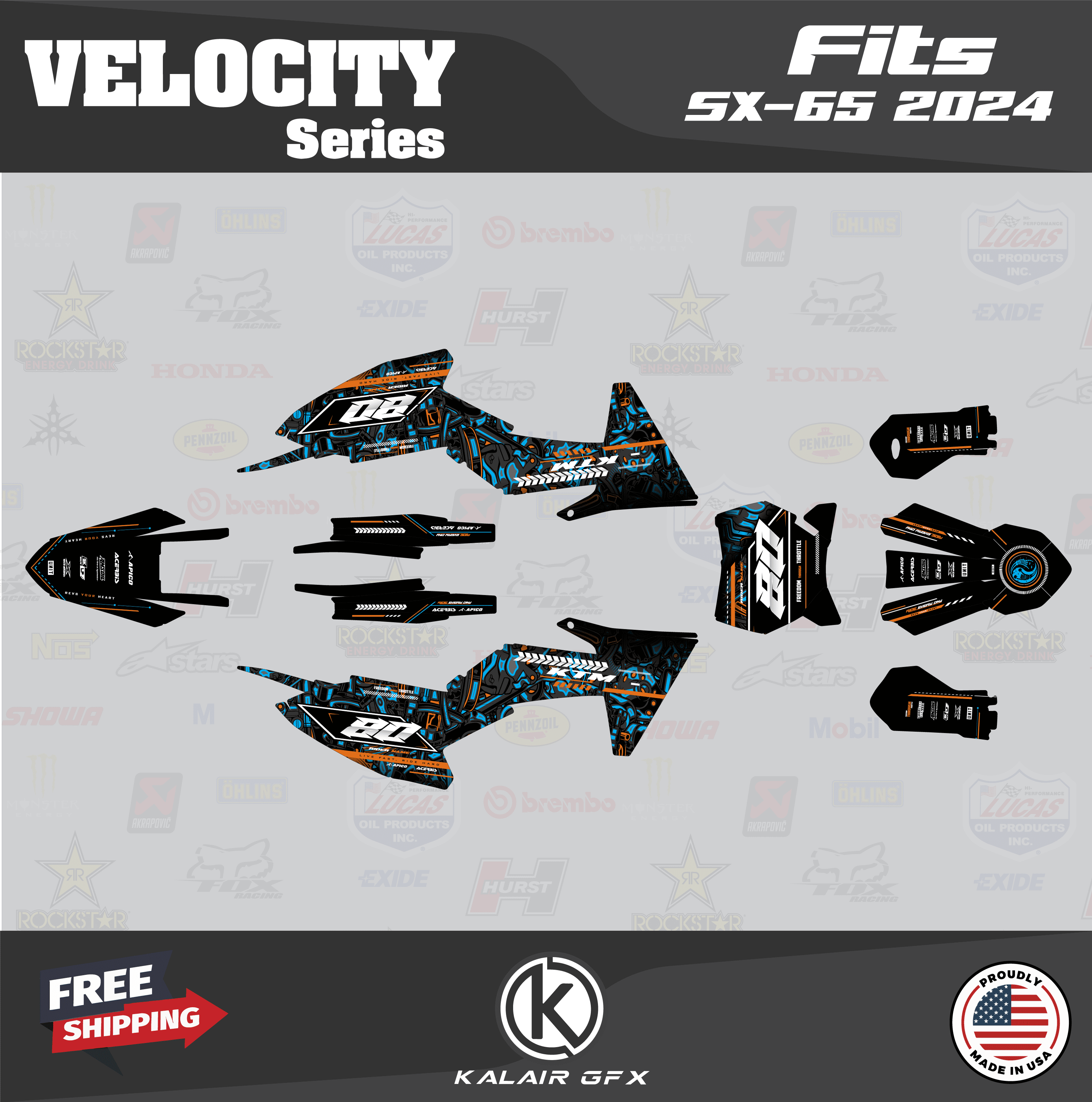 Kalair GFX Graphics Kit for Ktm SX65 65SX (2024) Velocity Series ...