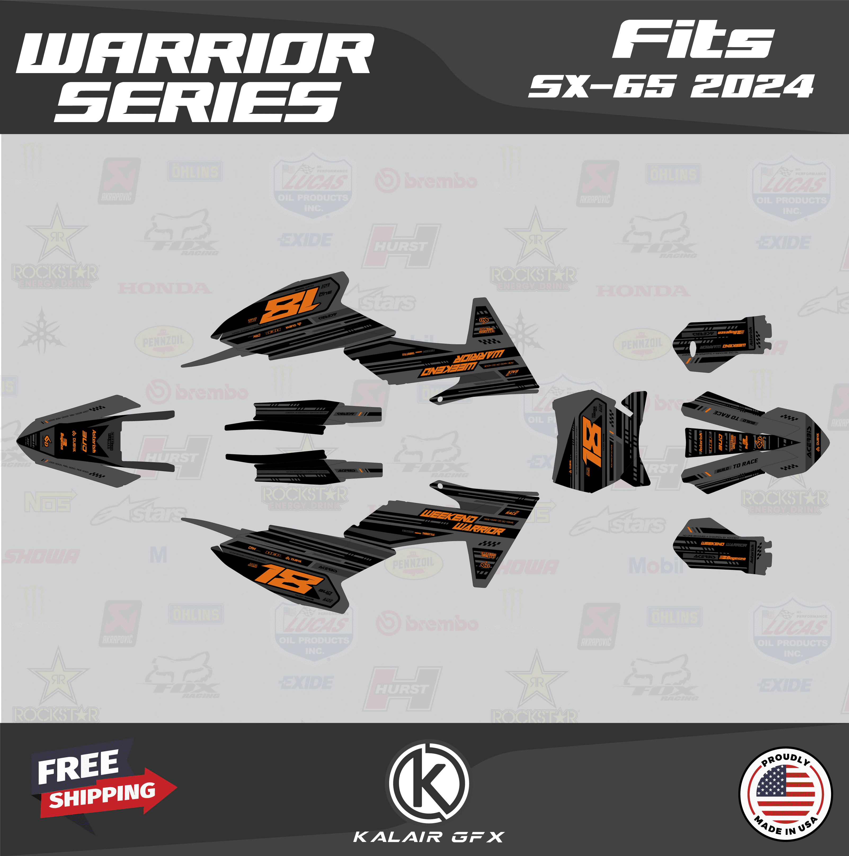 Kalair GFX Graphics Kit for Ktm SX65 65SX (2024) Warrior Series ...