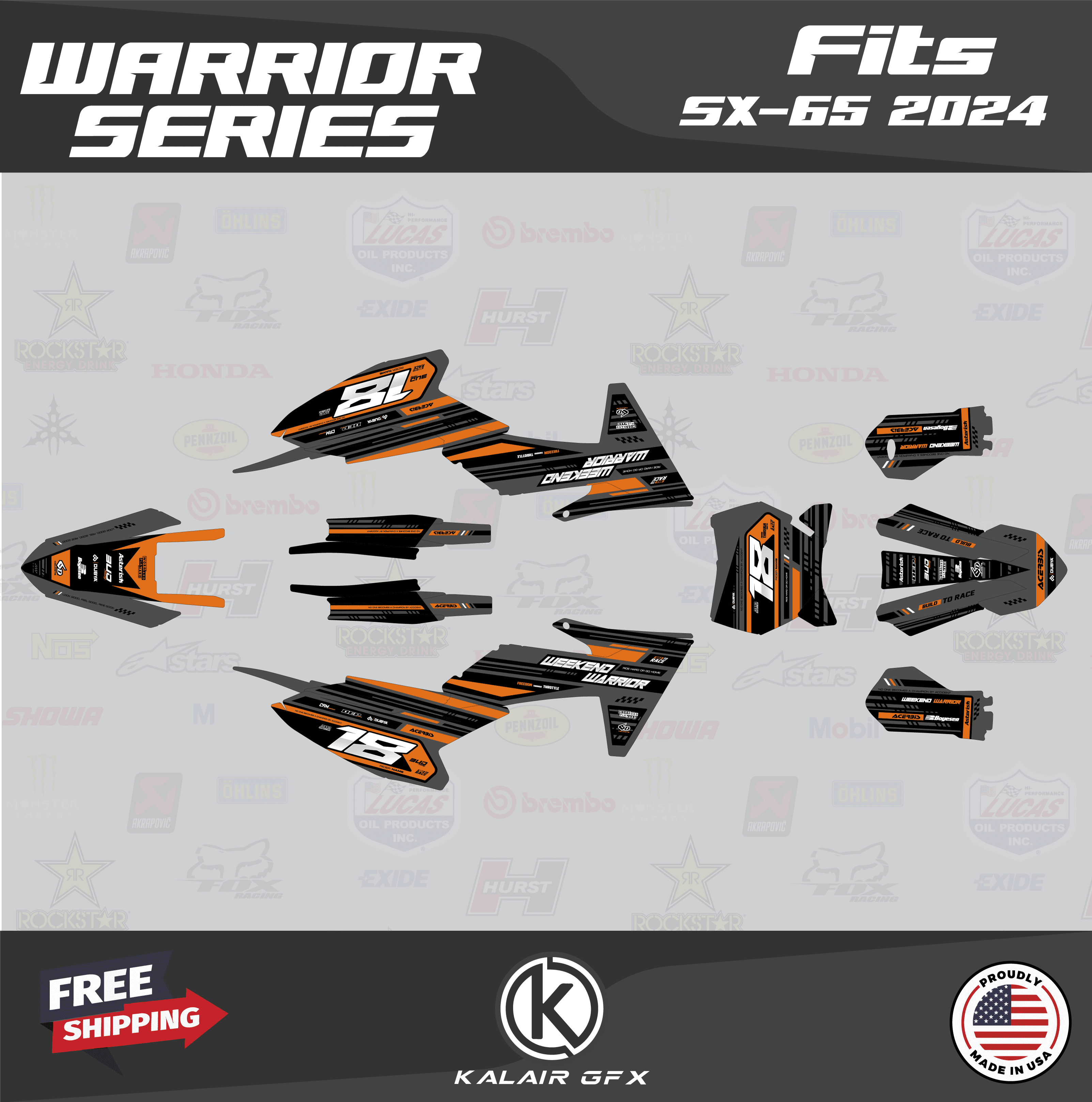 Kalair GFX Graphics Kit for Ktm SX65 65SX (2024) Warrior Series ...