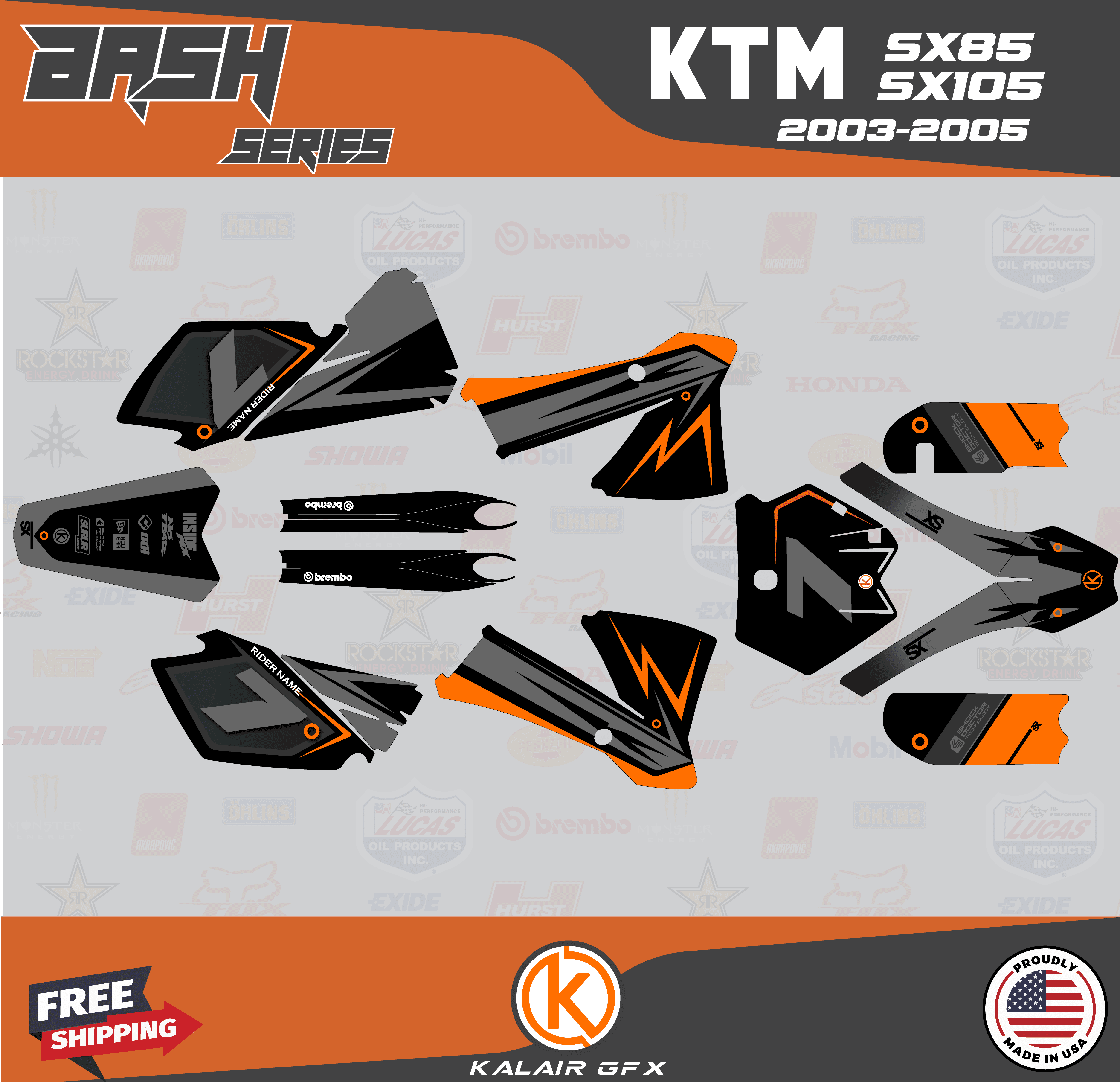 Kalair GFX Graphics Kit for Ktm SX85 SX105 (2003-2005) Bash Series ...