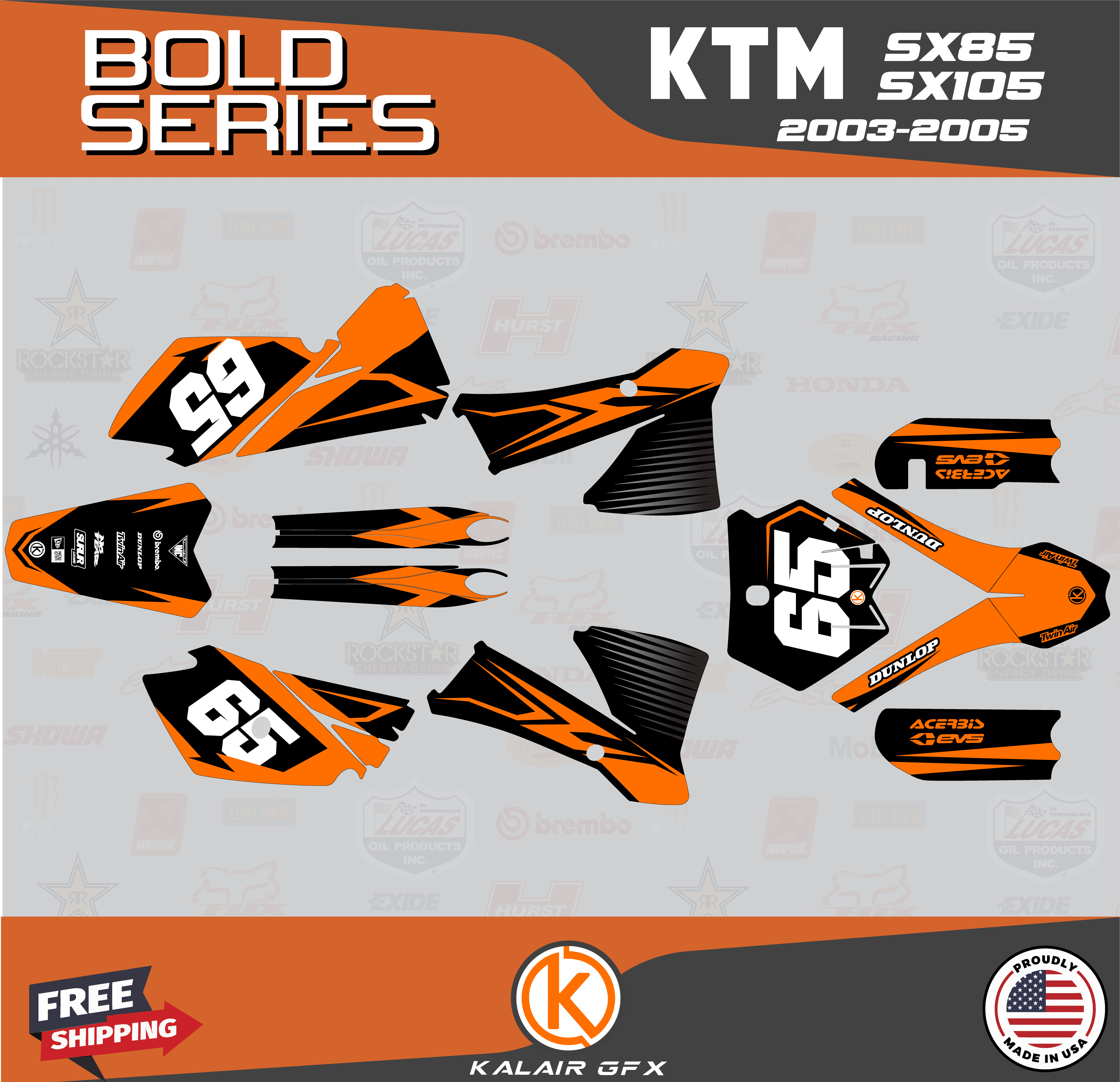 Kalair GFX Graphics Kit for Ktm SX85 SX105 (2003-2005) Bold Series ...