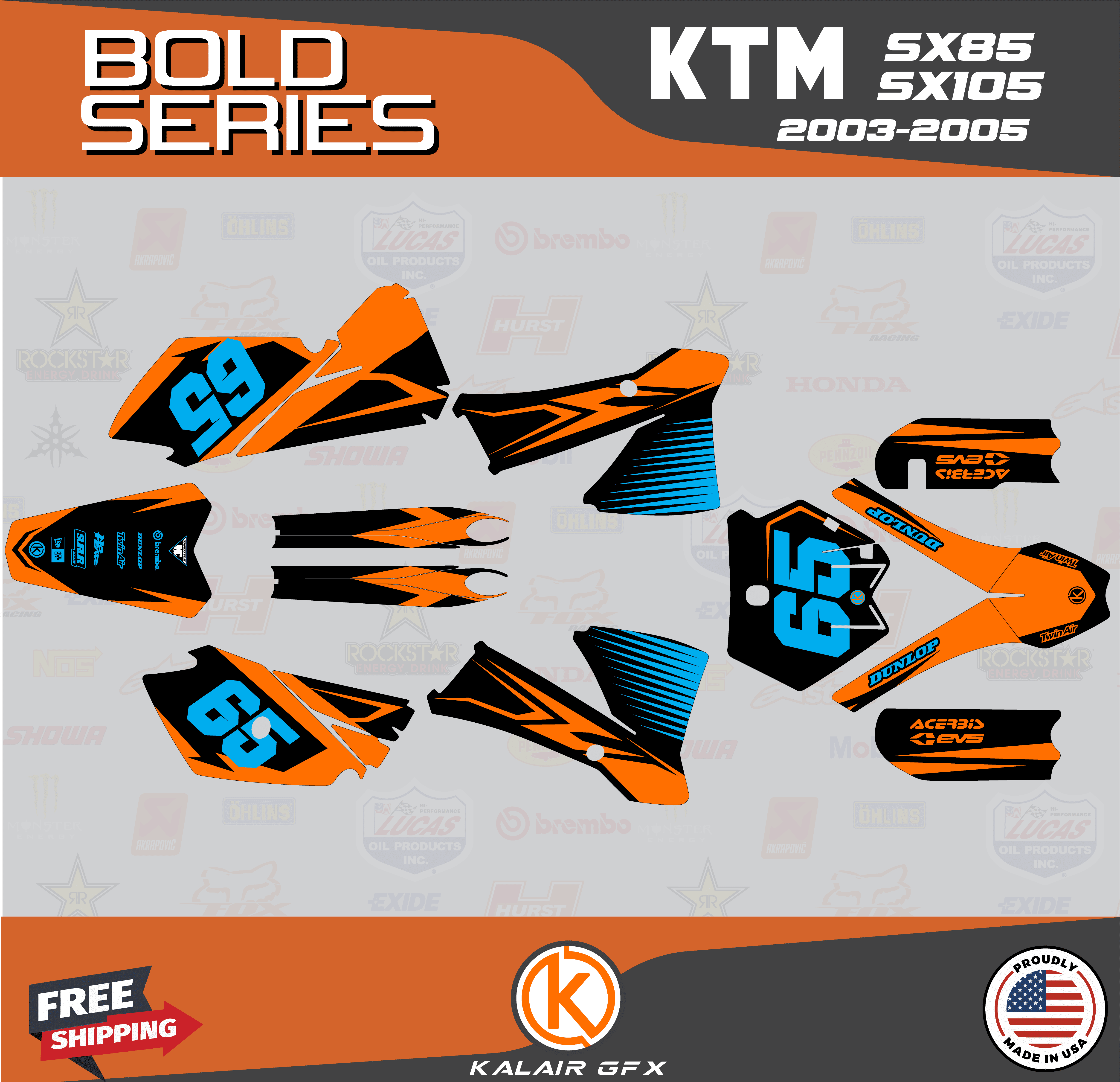 Kalair GFX Graphics Kit for Ktm SX85 SX105 (2003-2005) Bold Series ...