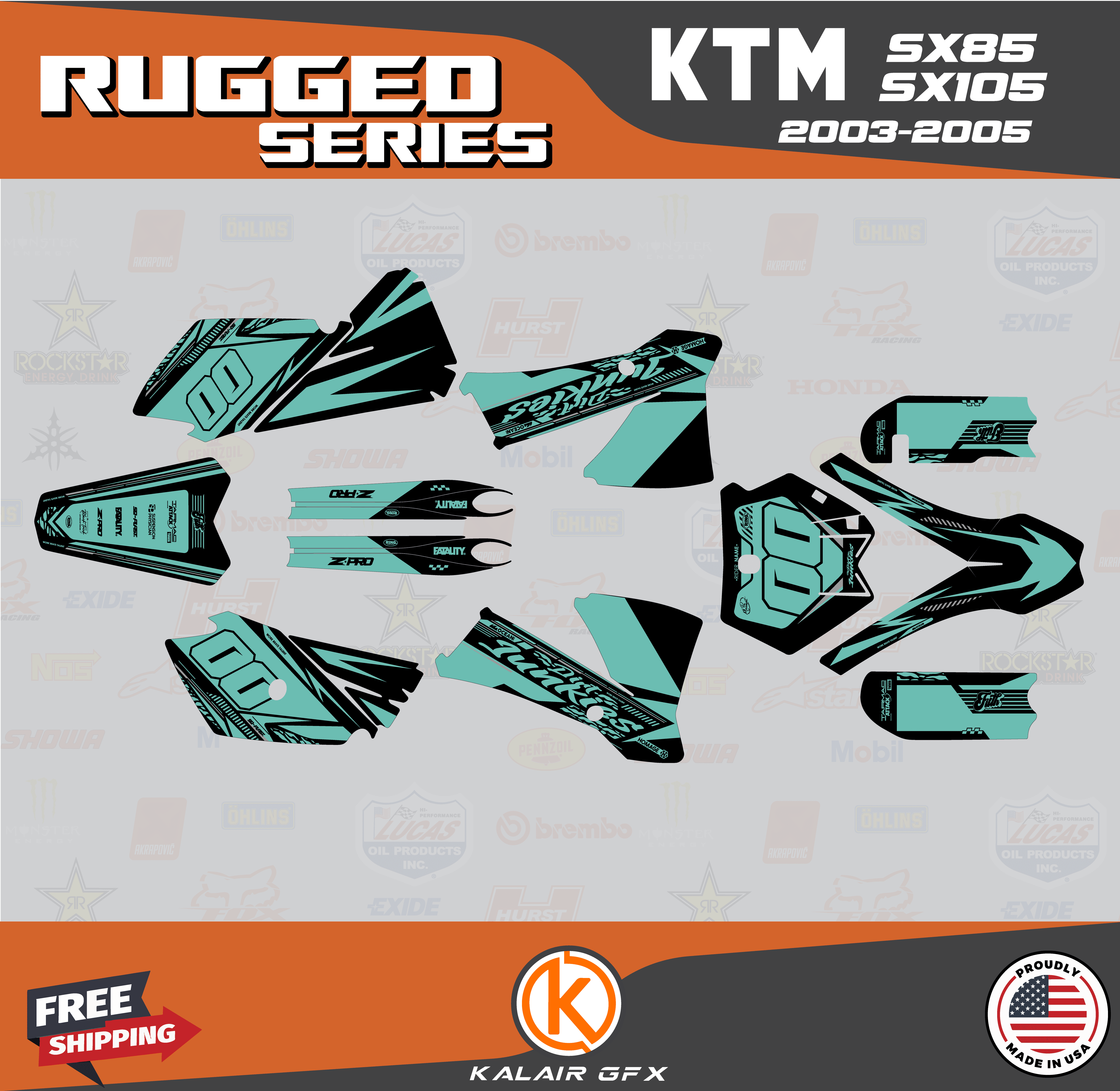 Kalair GFX Graphics Kit for Ktm SX85 SX105 (2003-2005) Rugged Series ...
