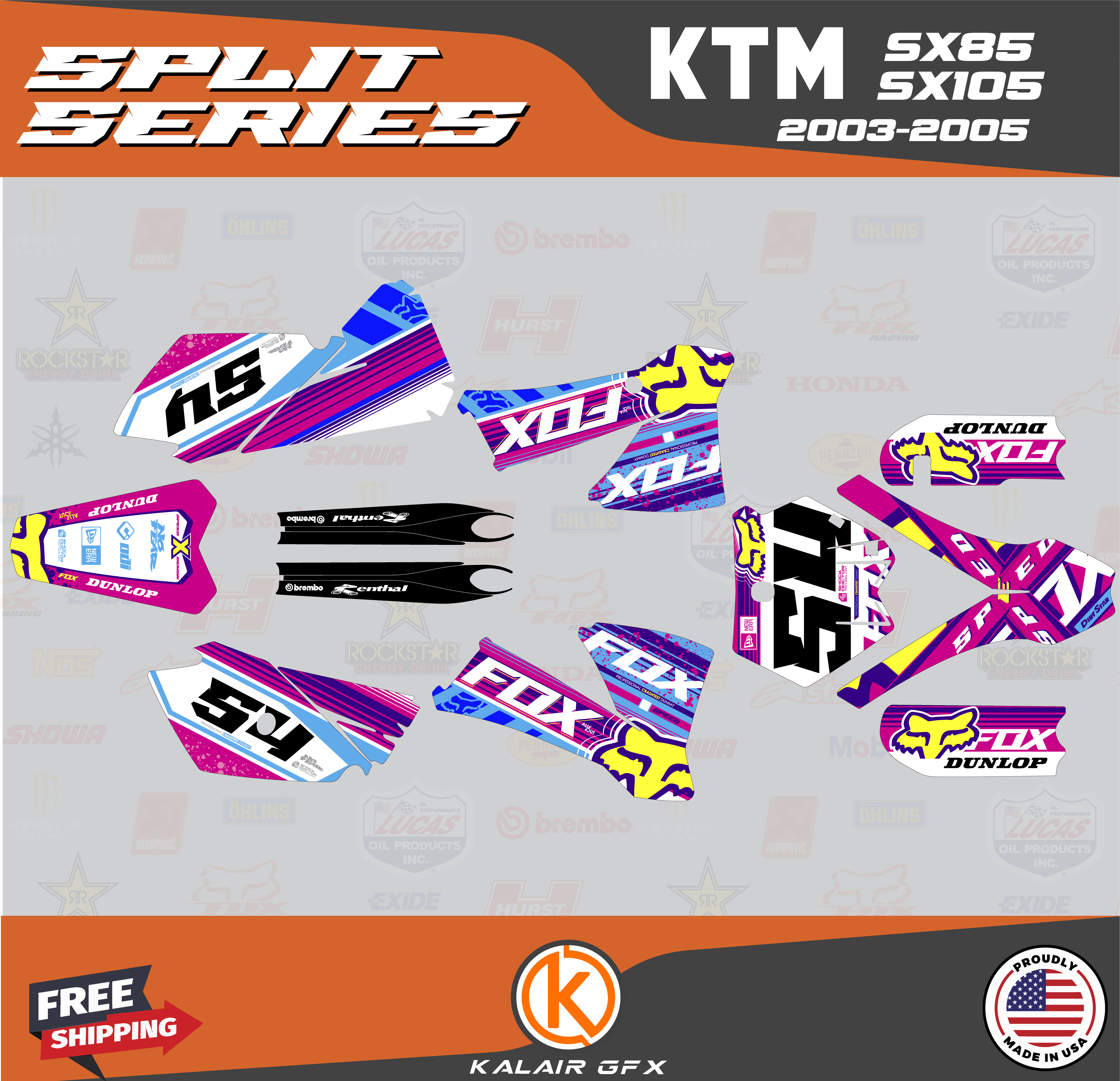 Kalair GFX Graphics Kit for Ktm SX85 SX105 (2003-2005) Split Series ...