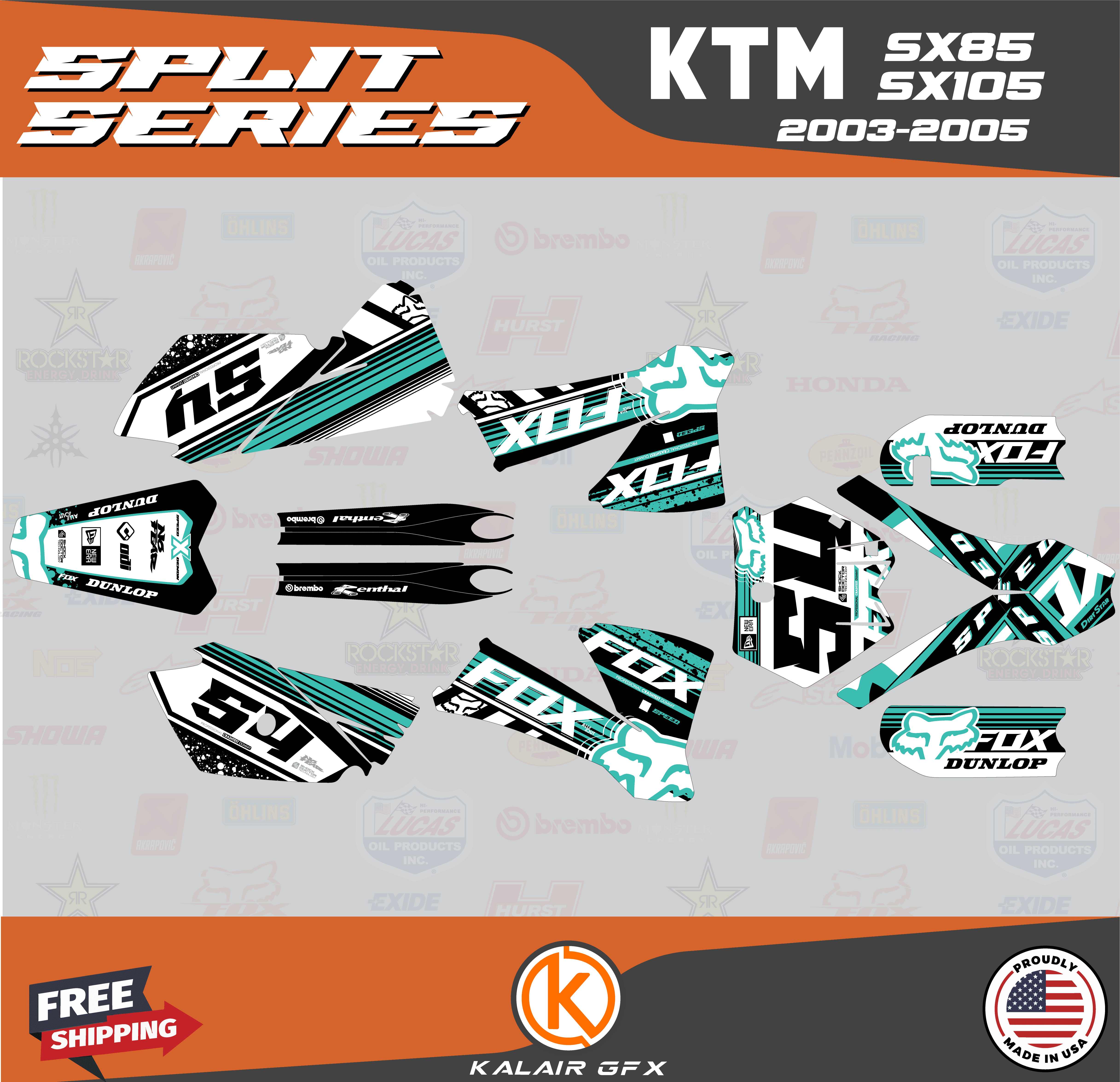 Kalair GFX Graphics Kit for Ktm SX85 SX105 (2003-2005) Split Series ...