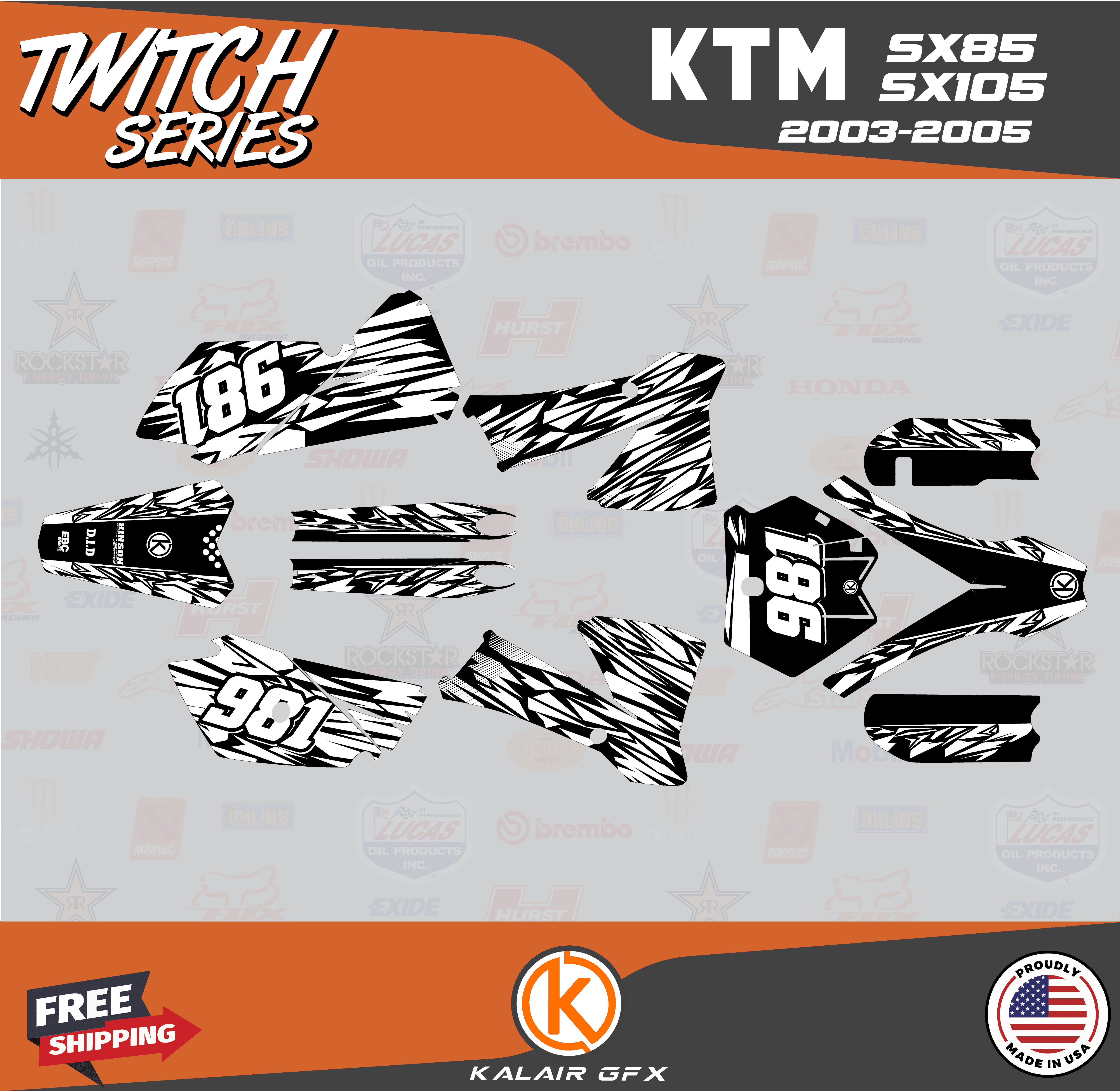Kalair GFX Graphics Kit for Ktm SX85 SX105 (2003-2005) Twitch Series ...