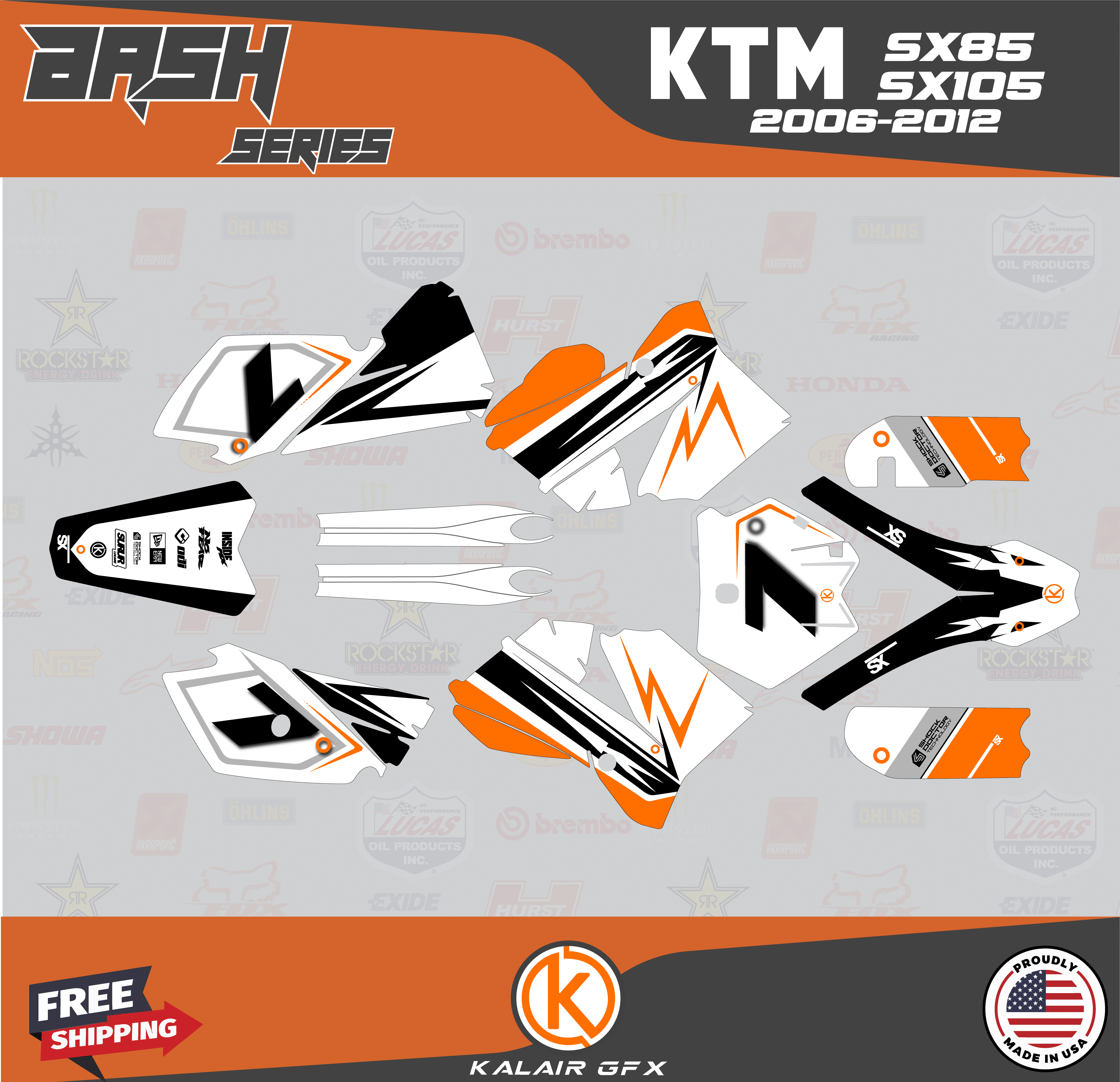 Kalair GFX Graphics Kit for Ktm SX85 SX105 (2006-2012) Bash Series ...