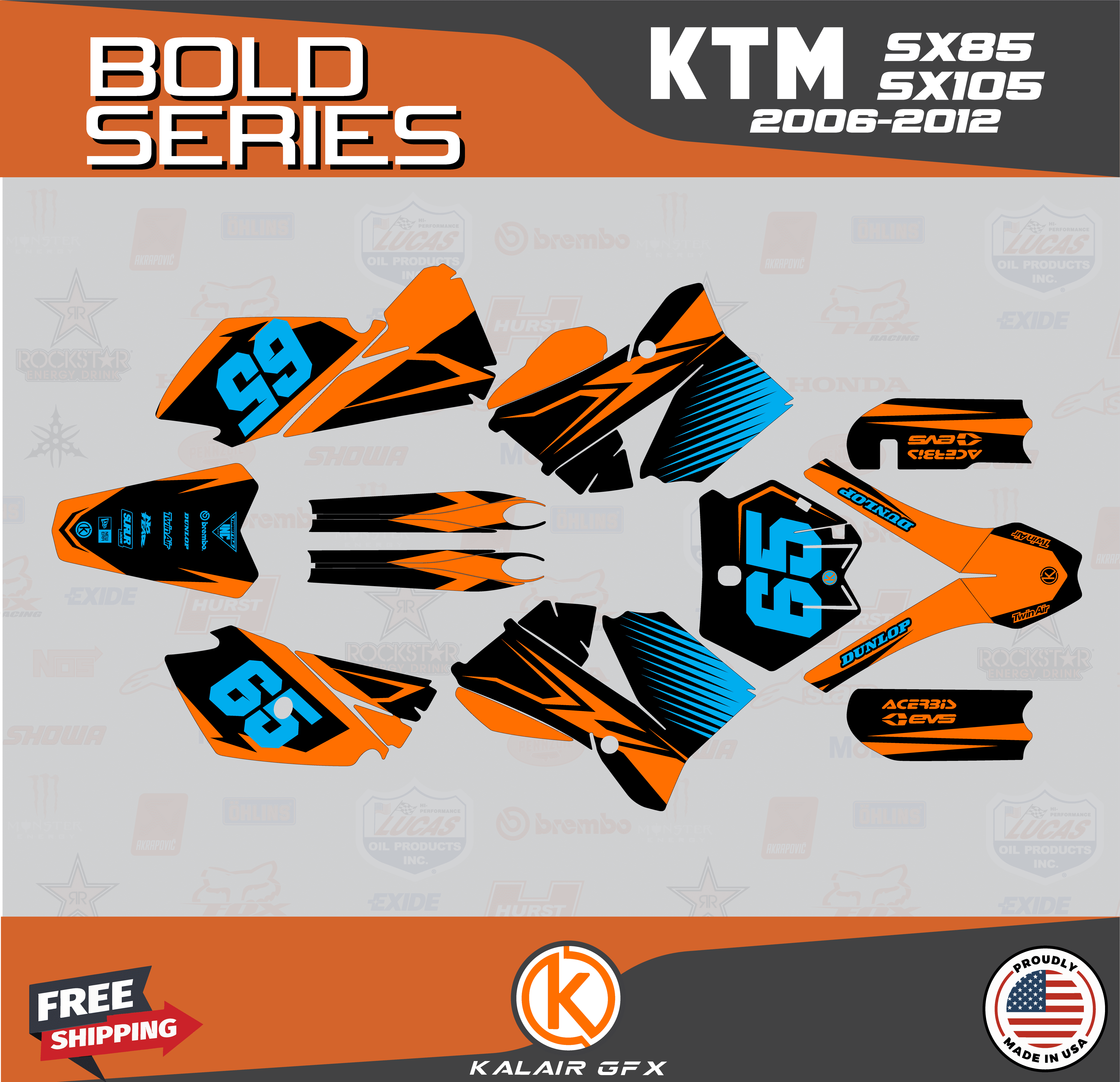 Kalair GFX Graphics Kit for Ktm SX85 SX105 (2006-2012) Bold Series ...